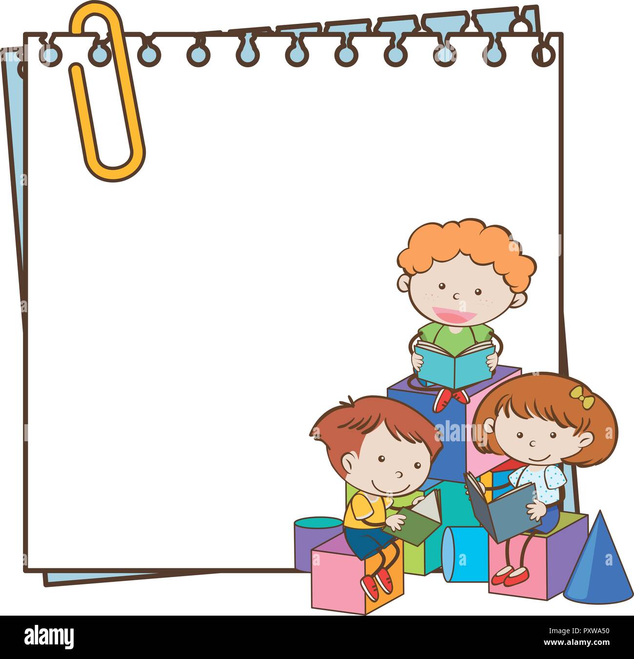 A Paper Note with Kids Reading Book illustration Stock Vector Image ...