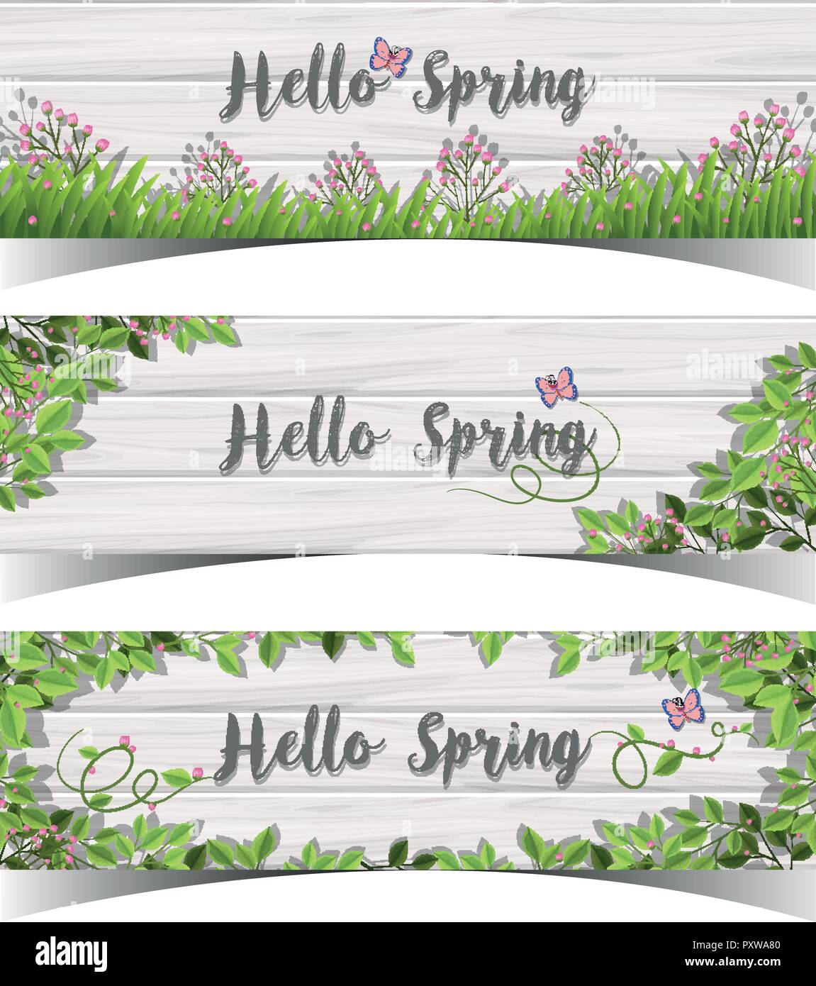 Hello Spring sign with flowers and butterfly illustration Stock Vector ...
