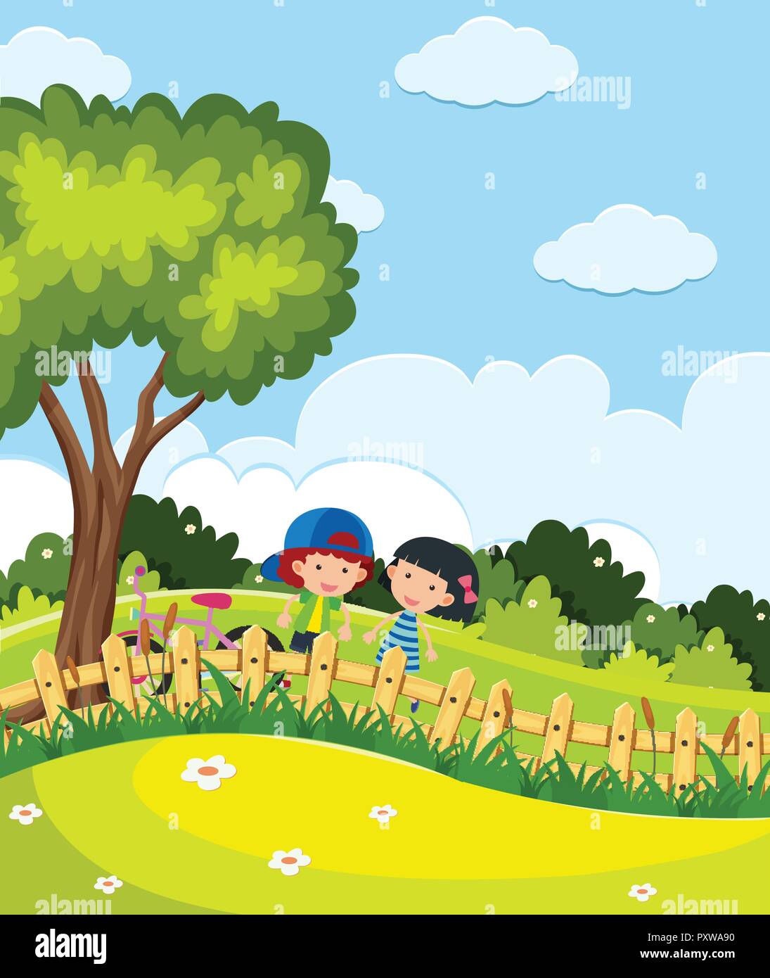 Girl and boy playing outside Stock Vector Images - Alamy