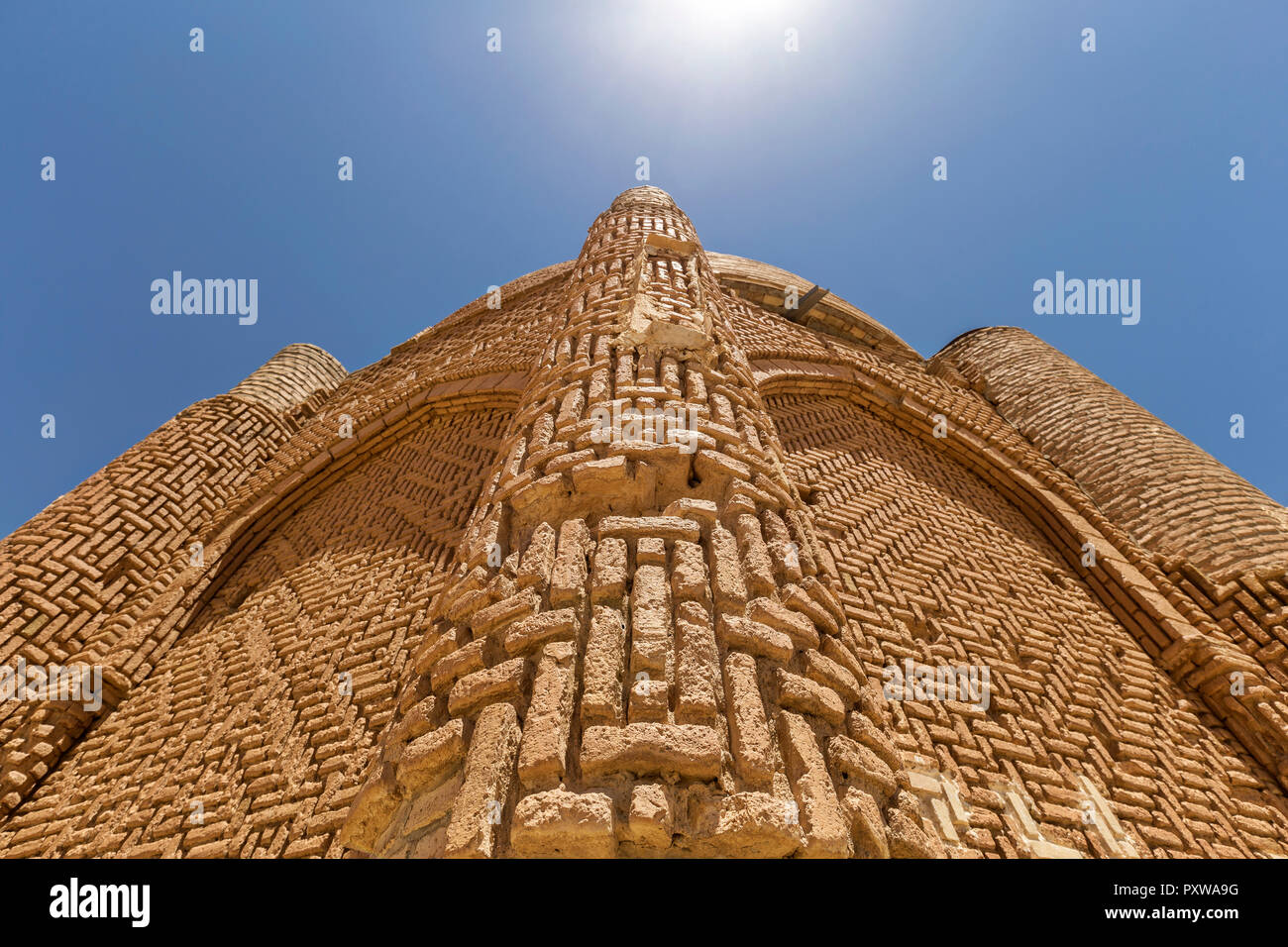 Iran, Quazvin Province, The Kharaghan Towers, worm's eye view Stock ...