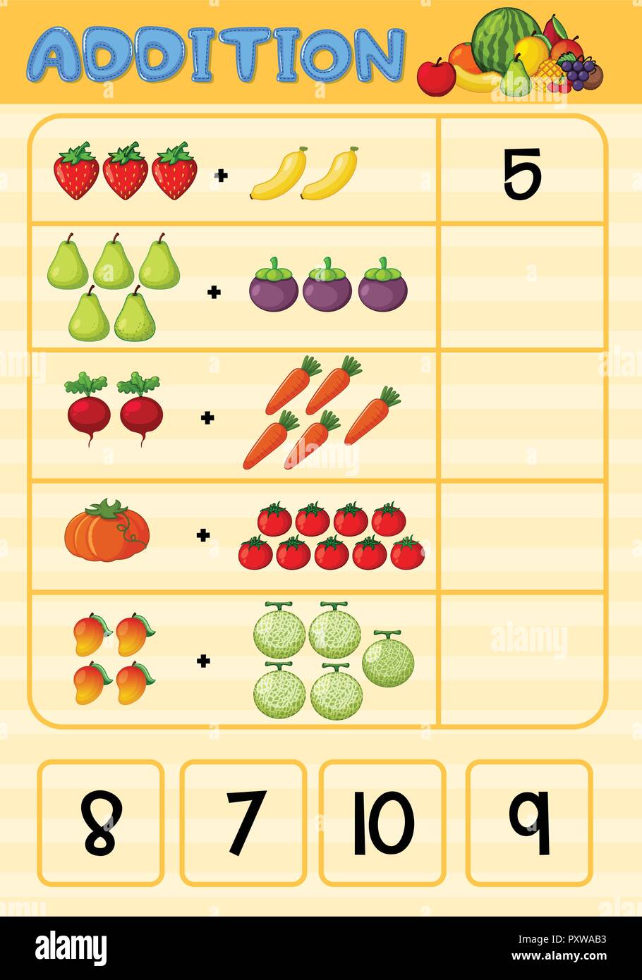 Addition Poster with Fruiut Theme illustration Stock Vector Image & Art ...