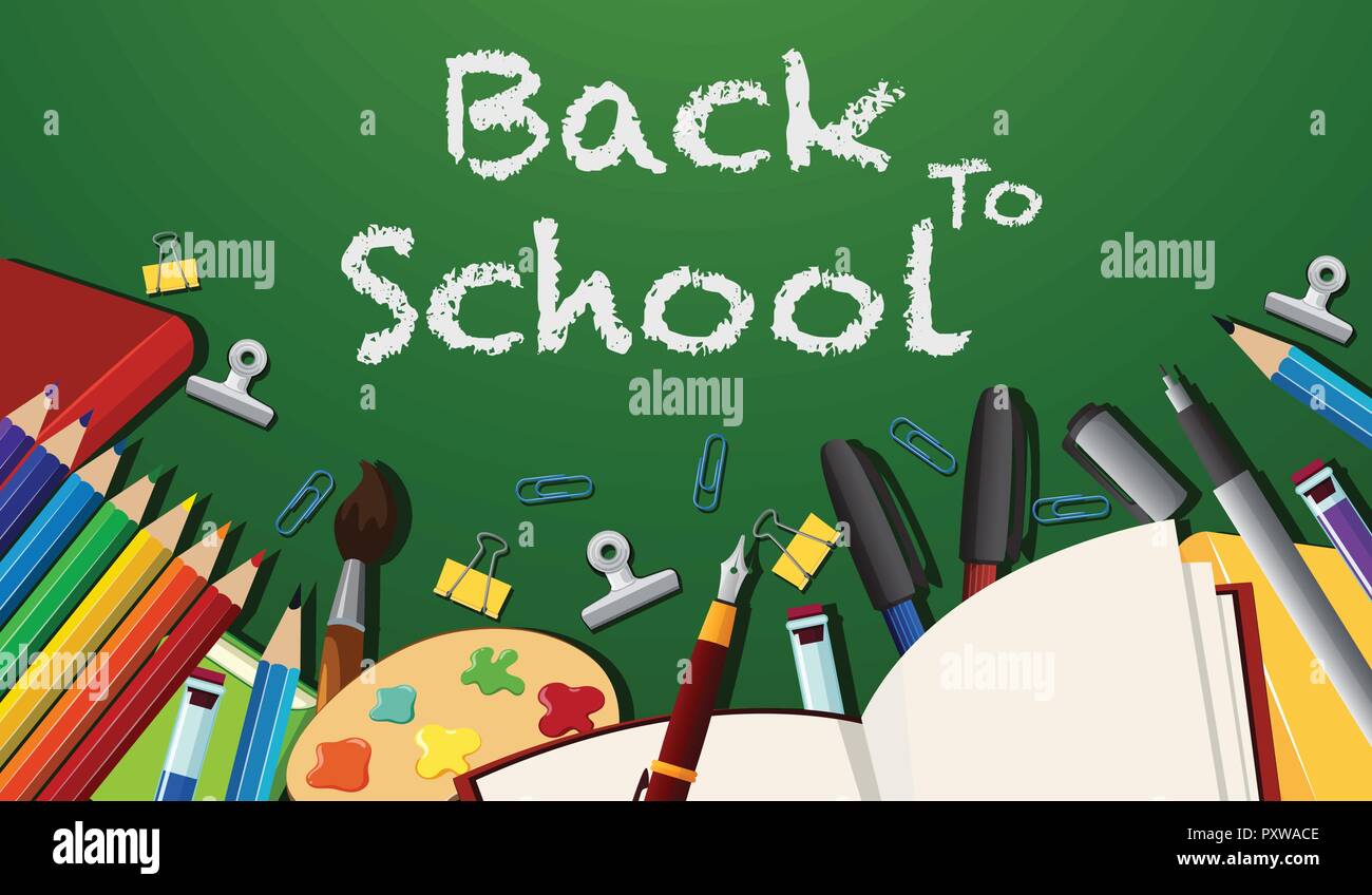 Back to school theme background with many stationeries illustration ...