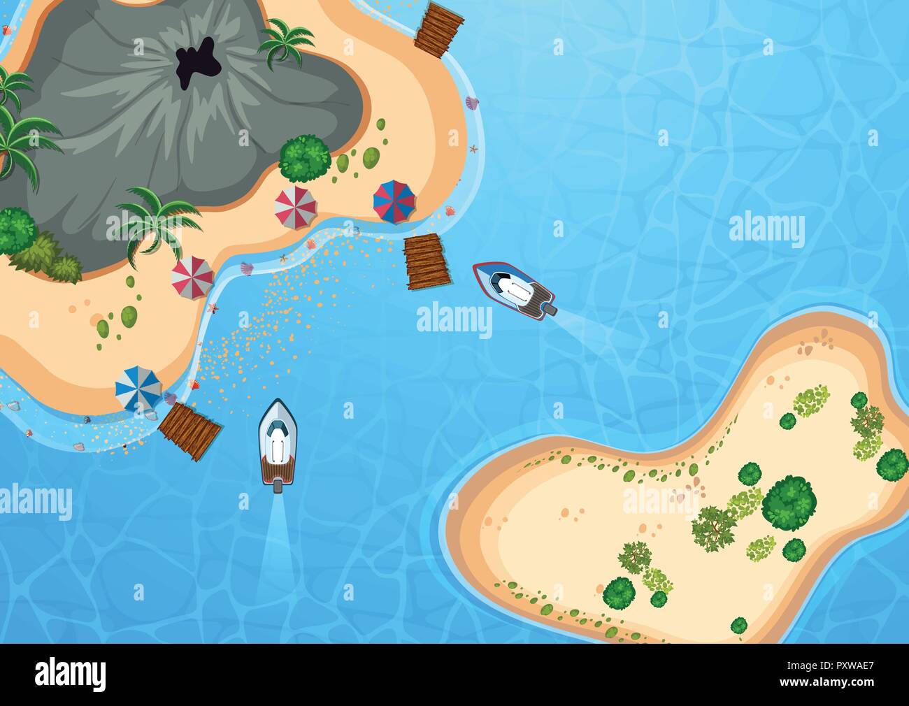 Aerial scene with islands in the sea illustration Stock Vector Image ...