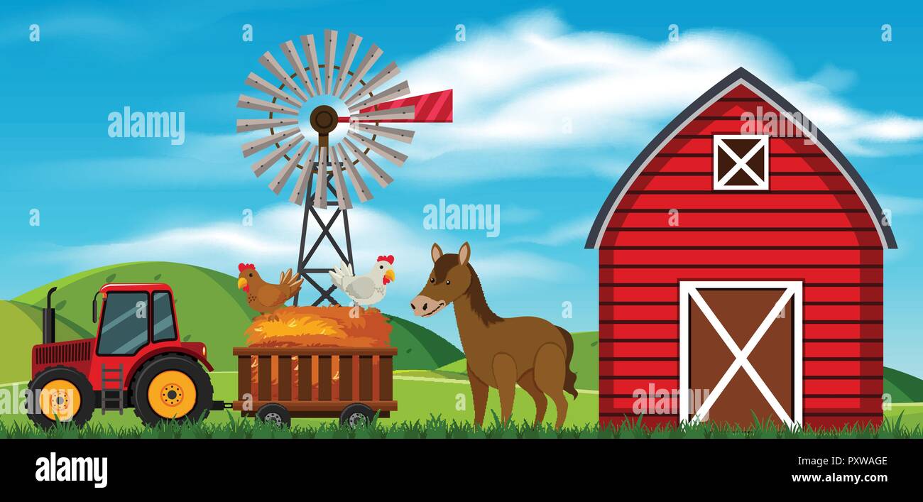 A Happy Farm with Beautiful Landscape illustration Stock Vector Image ...