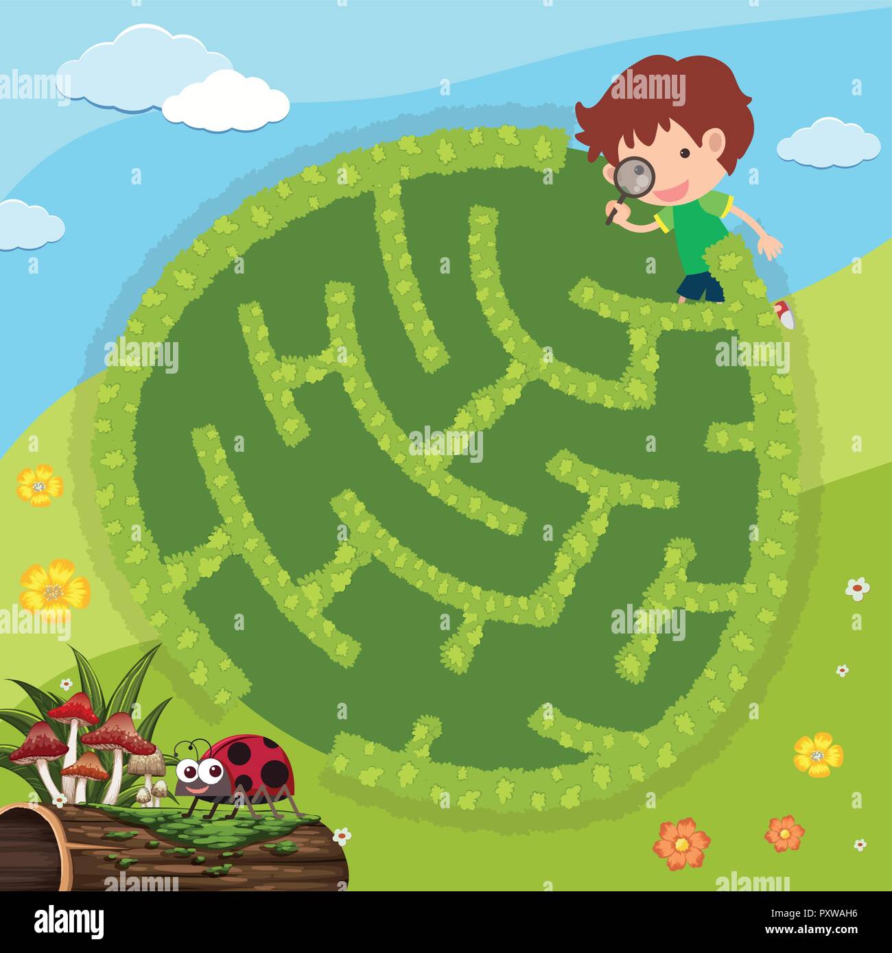 Puzzle game template with boy and bug illustration Stock Vector Image ...