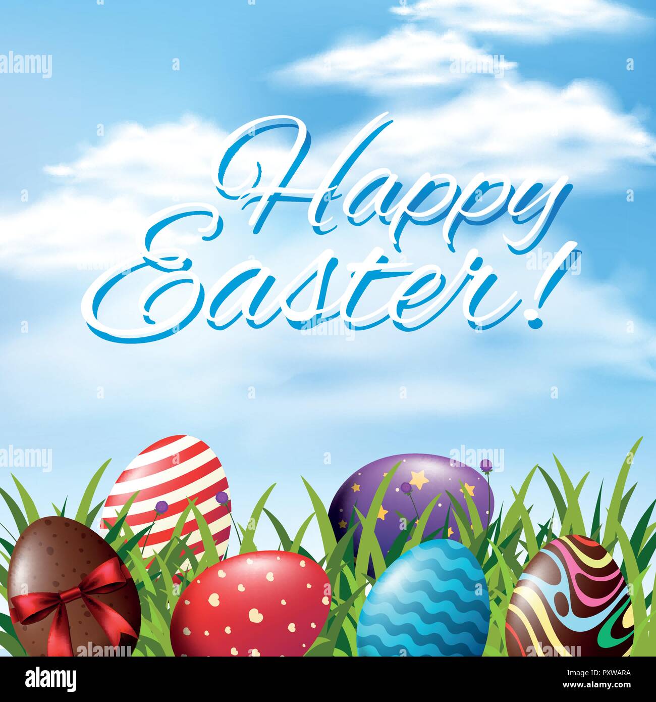 Easter card template with eggs in garden illustration Stock Vector ...