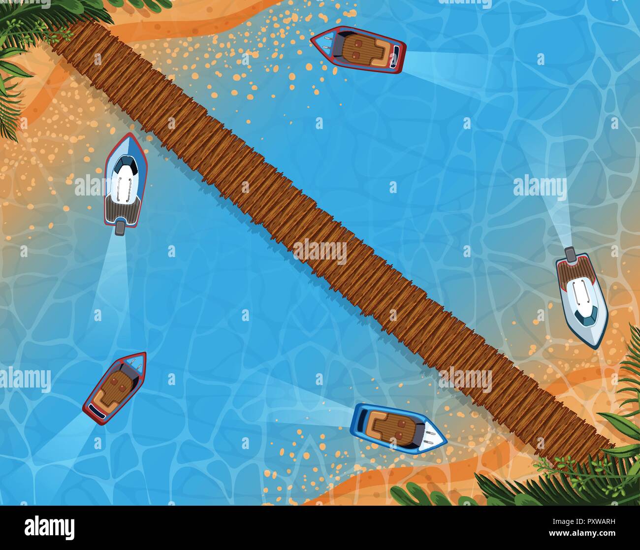 Aerial view of boats floating on water illustration Stock Vector Image ...