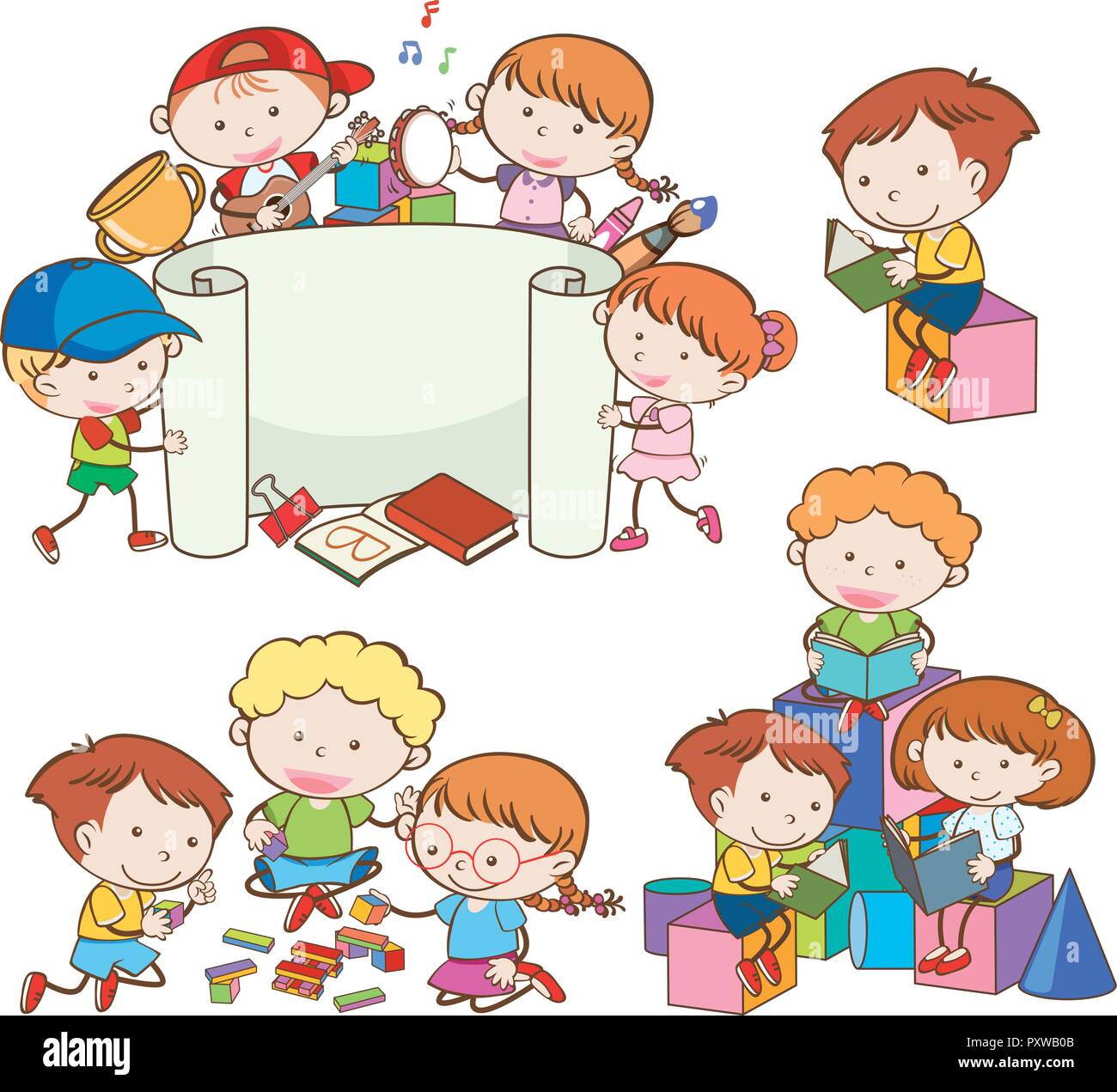 Happy Students Learning and Playing illustration Stock Vector Image ...