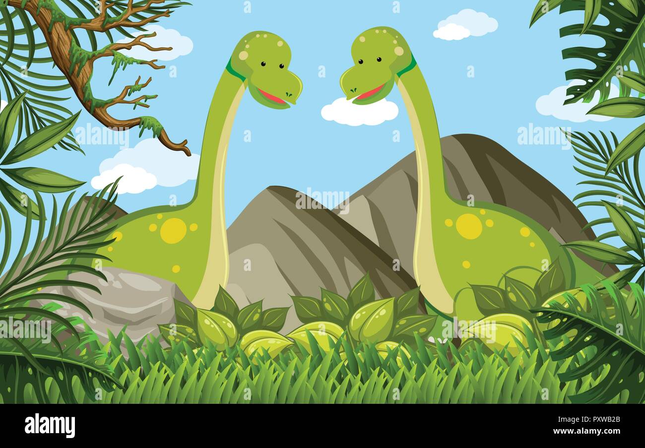 Two brachiosaurus in the field illustration Stock Vector Image & Art ...