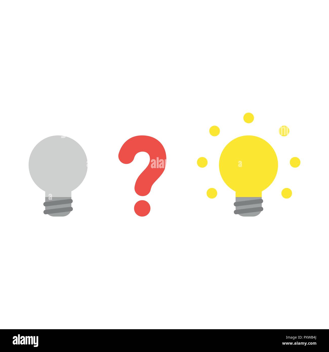 Vector illustration icon concept of question mark between grey and glowing light bulbs Stock ...