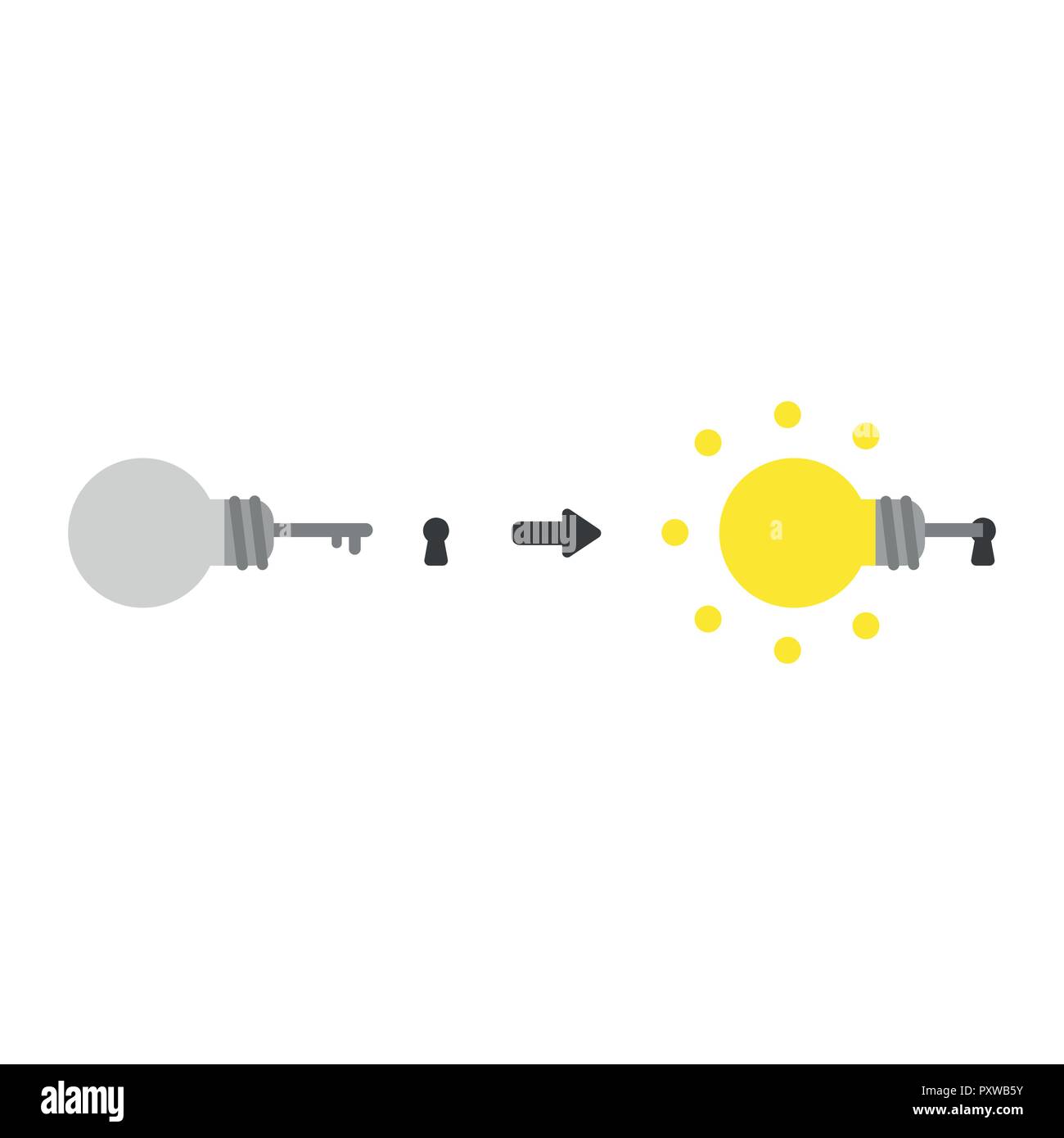Vector illustration icon concept of light bulb key into keyhole and ...