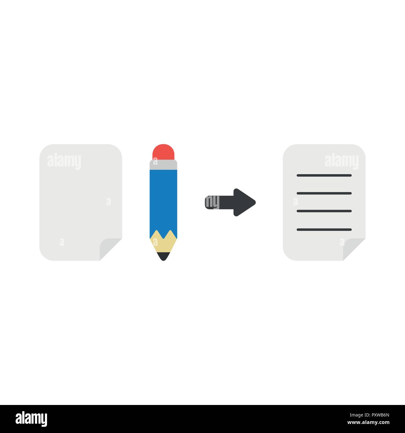 Vector illustration icon concept of blank paper, pencil and written ...
