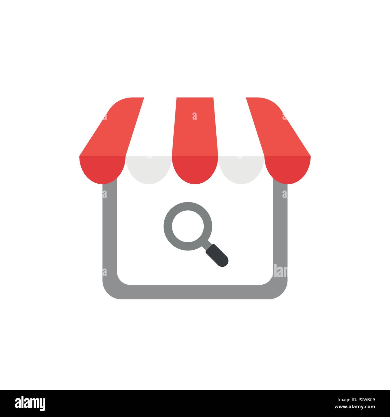 Vector illustration icon concept of shop store with magnifying glass ...