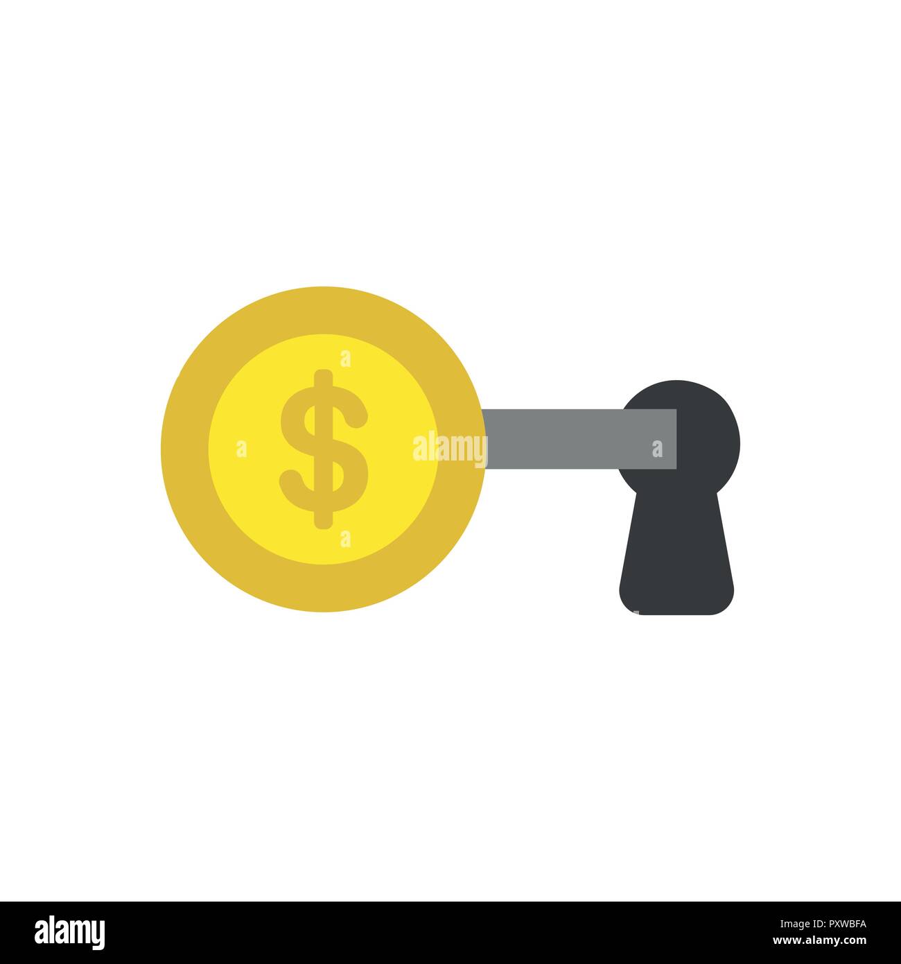 Vector illustration icon concept of dollar coin key into keyhole Stock ...