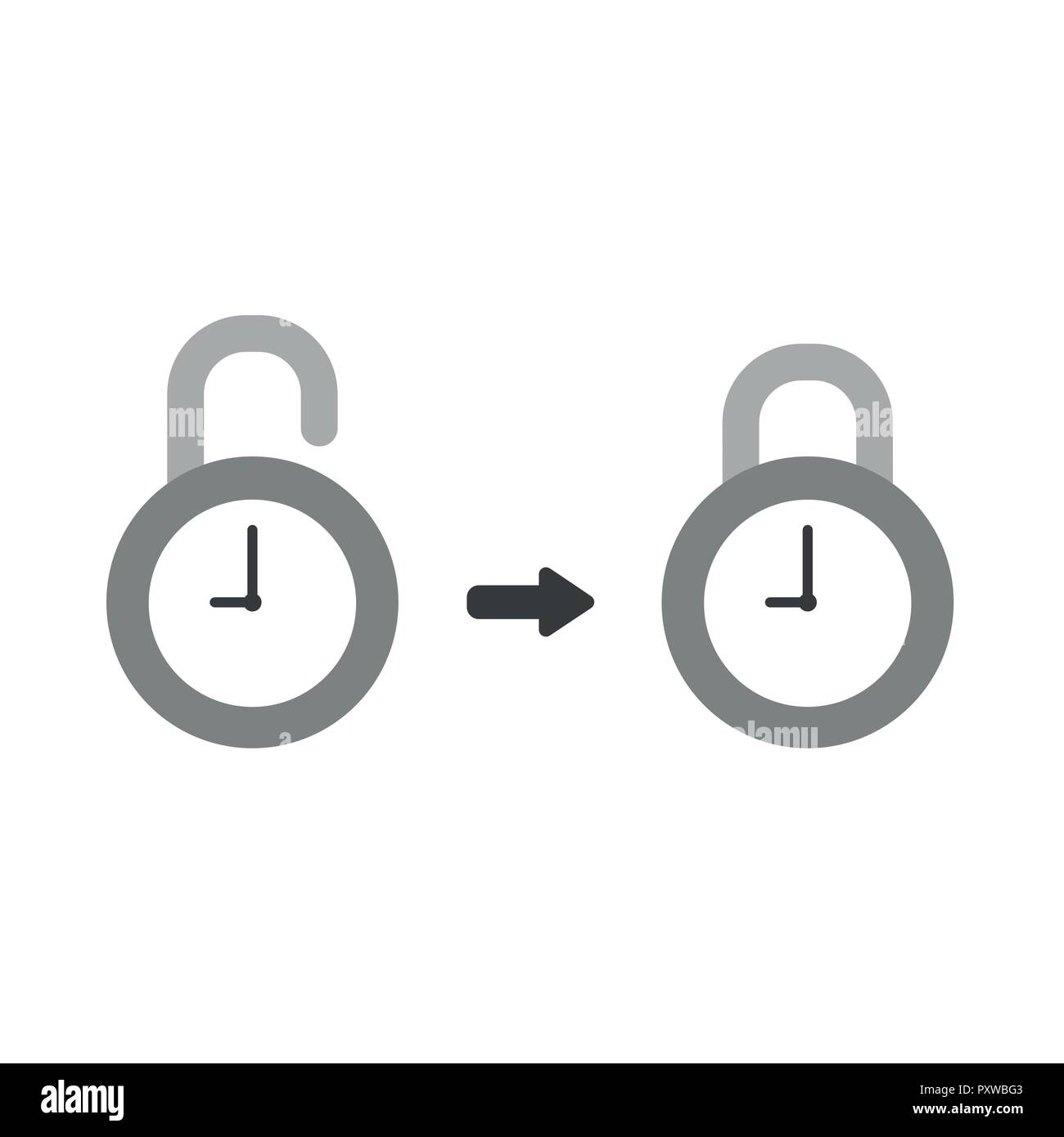 Vector illustration icon concept of opened and closed clock padlocks ...