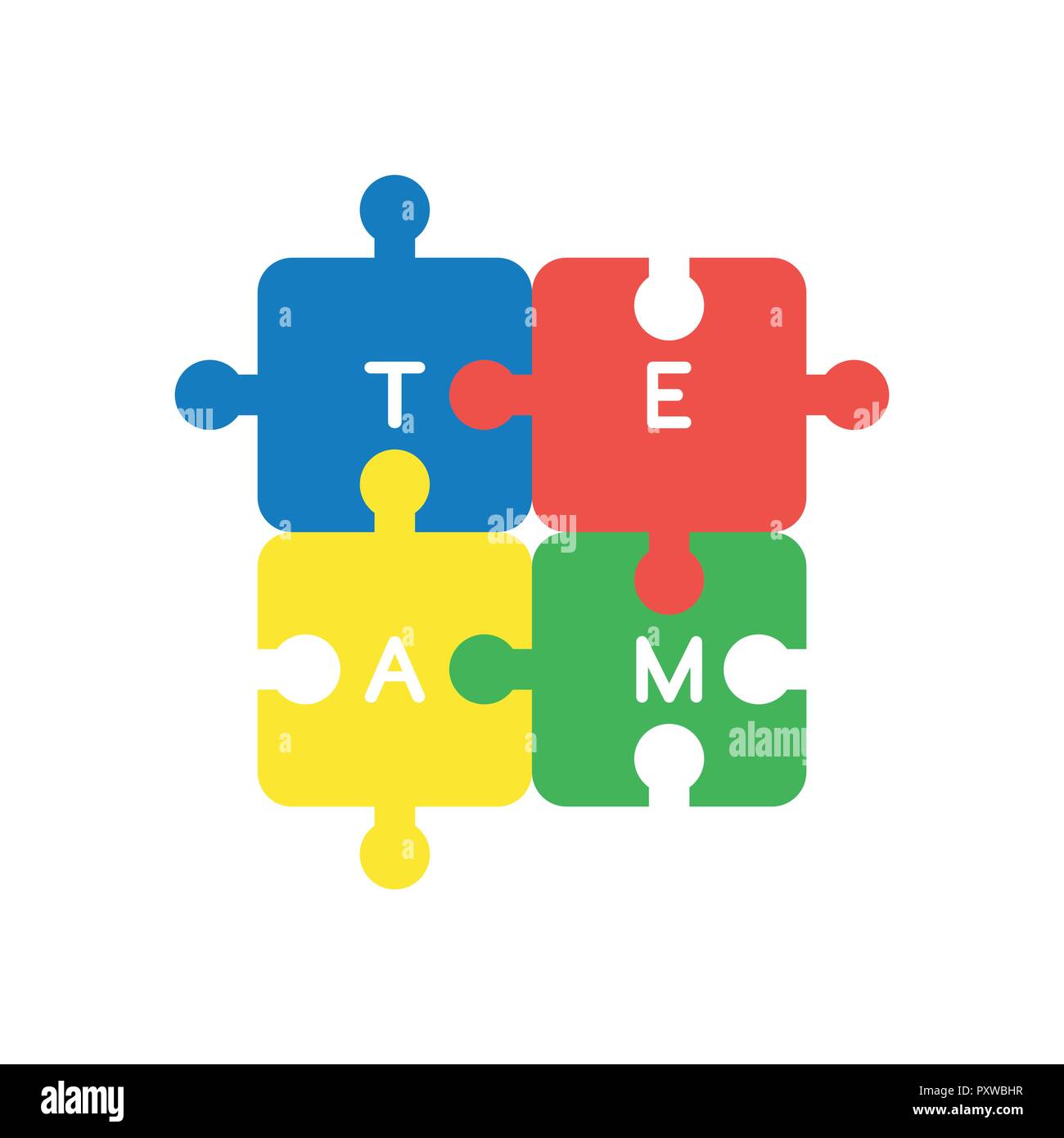 Vector illustration icon concept of four connected team jigsaw puzzle ...
