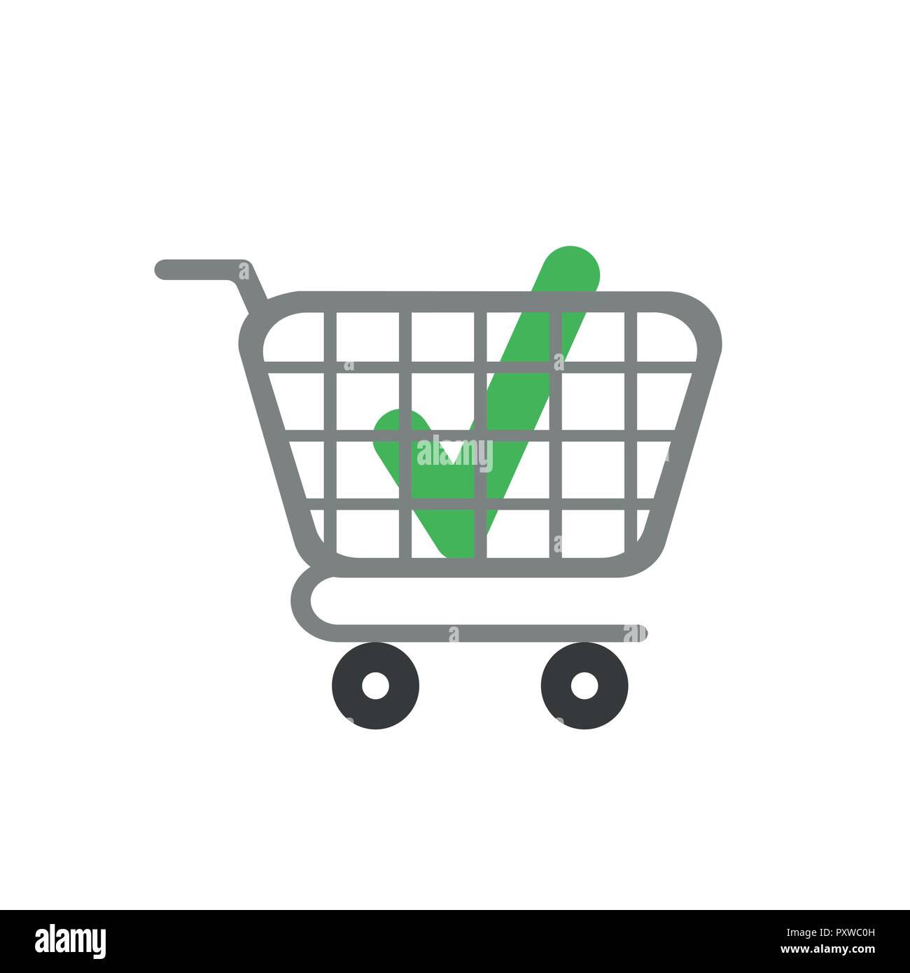 Vector illustration icon concept of check mark inside shopping cart ...