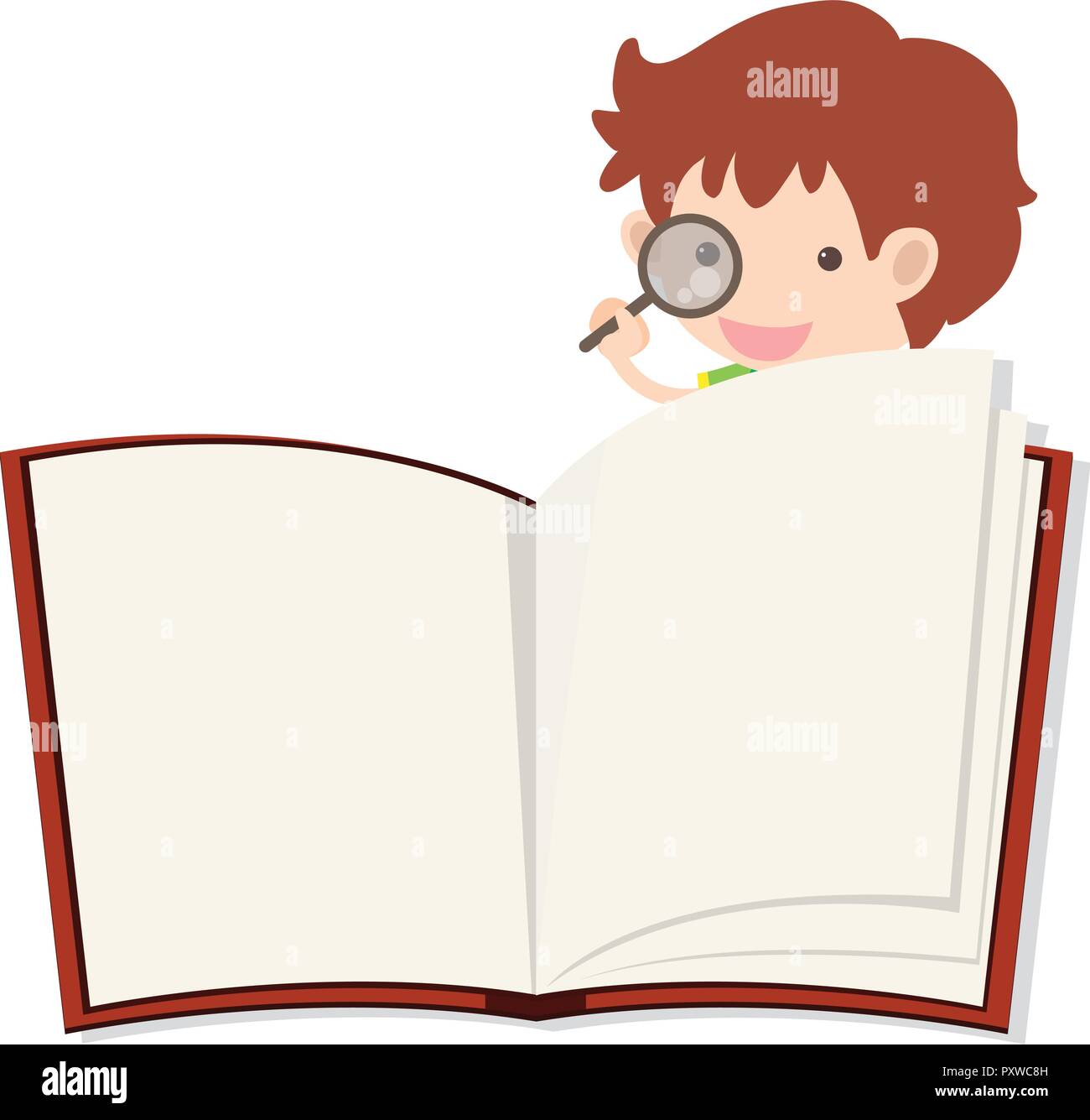 Kid With Magnifying Glass And Book Clipart