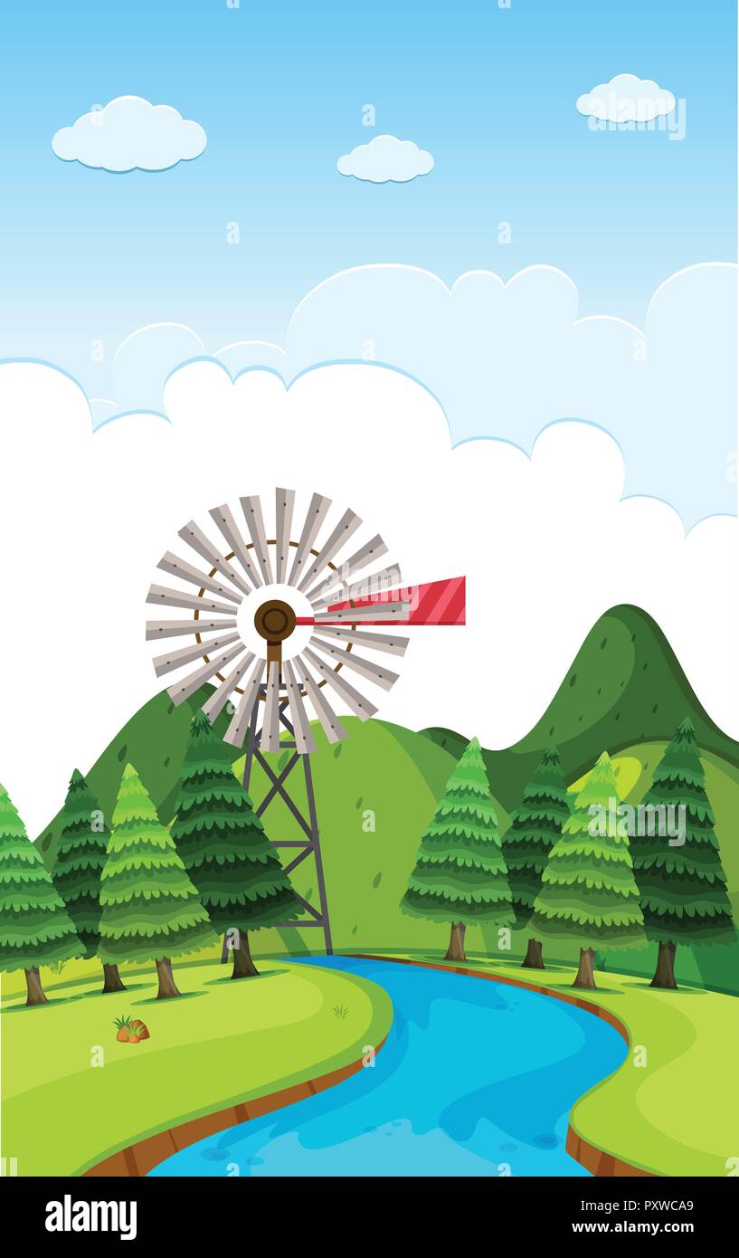 Background scene with trees and river illustration Stock Vector Image ...