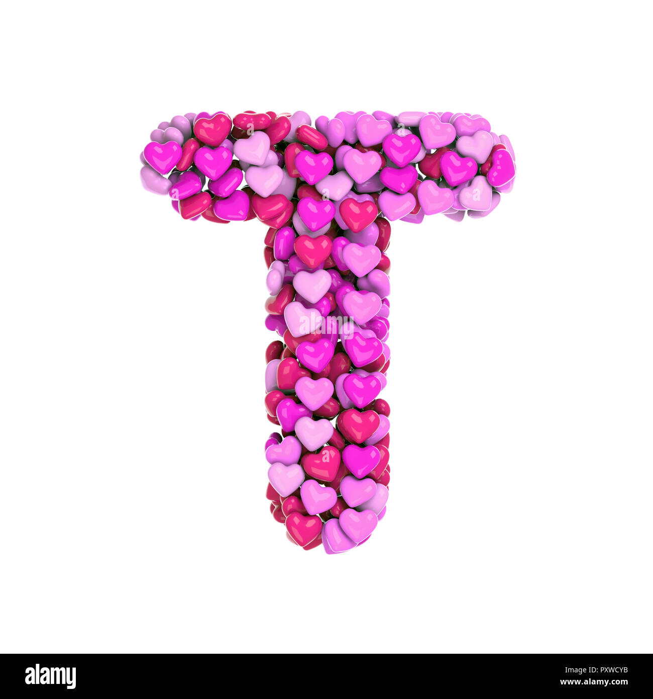 Valentine letter T - Uppercase 3d pink hearts font isolated on white ...