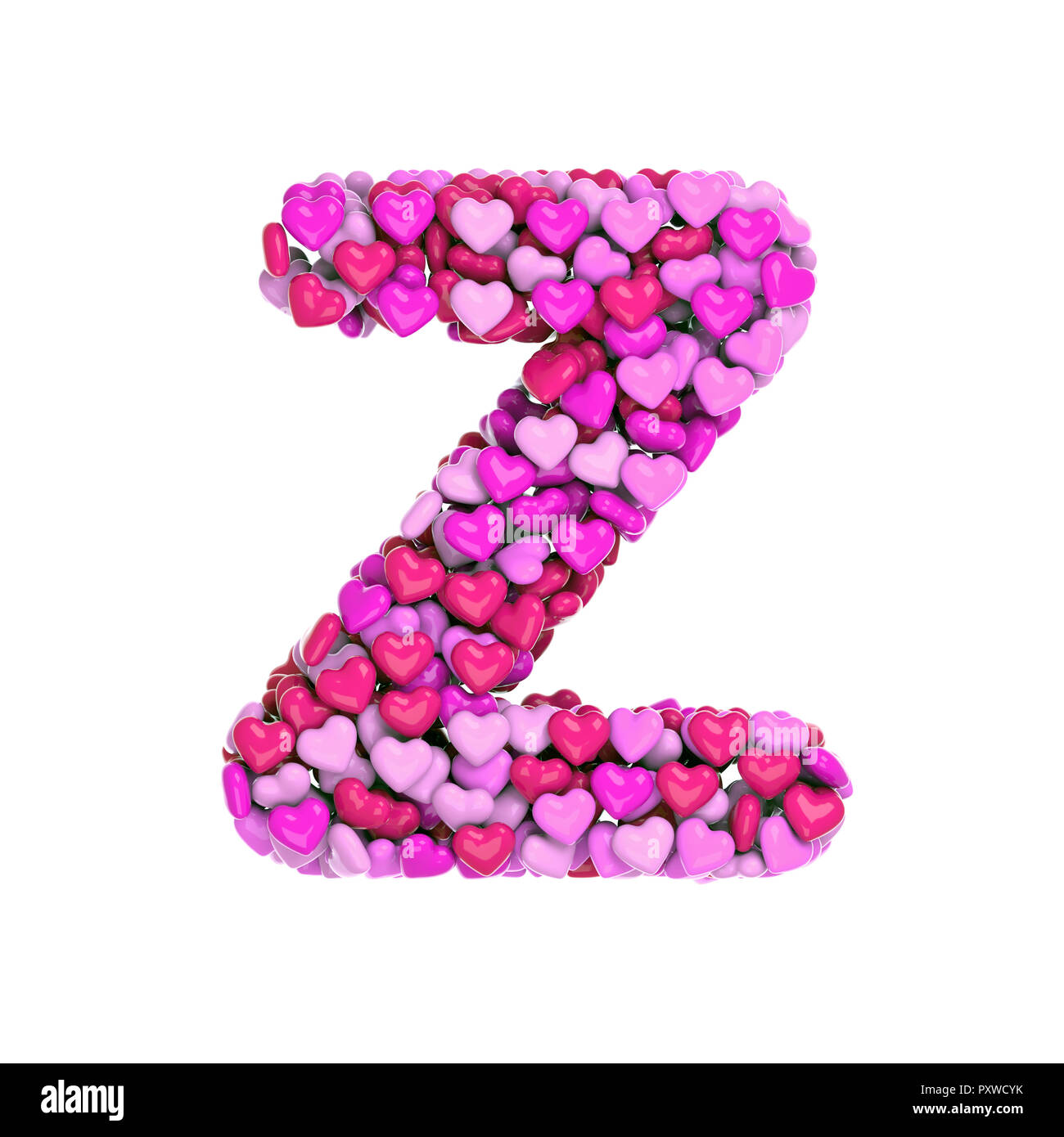 Valentine letter Z - Upper-case 3d pink hearts font isolated on white ...