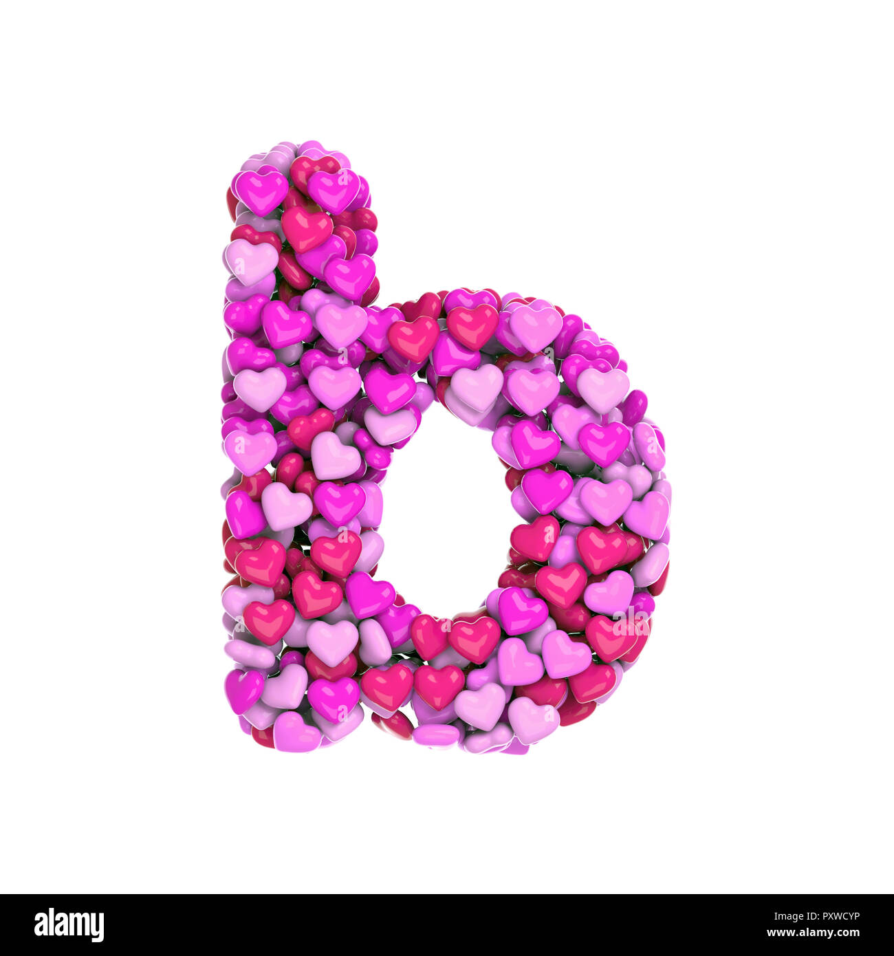 Valentine letter B - Lower-case 3d pink hearts font isolated on white ...