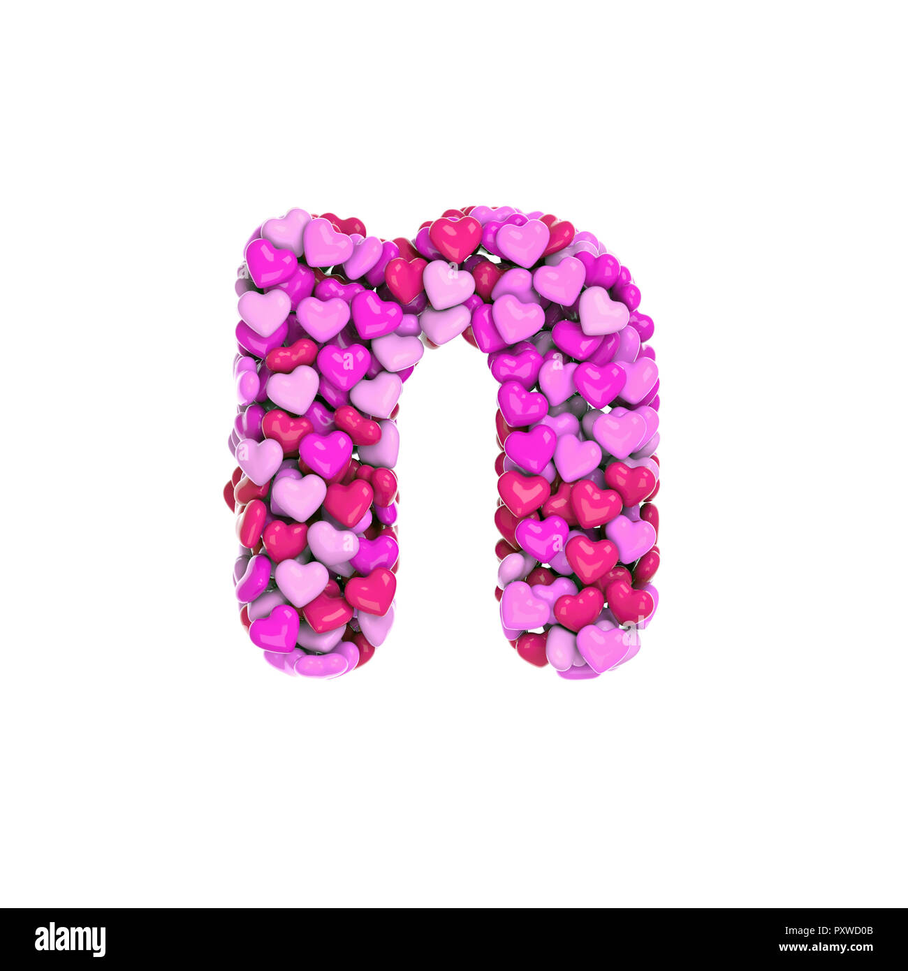 Valentine letter N - Lower-case 3d pink hearts font isolated on white ...
