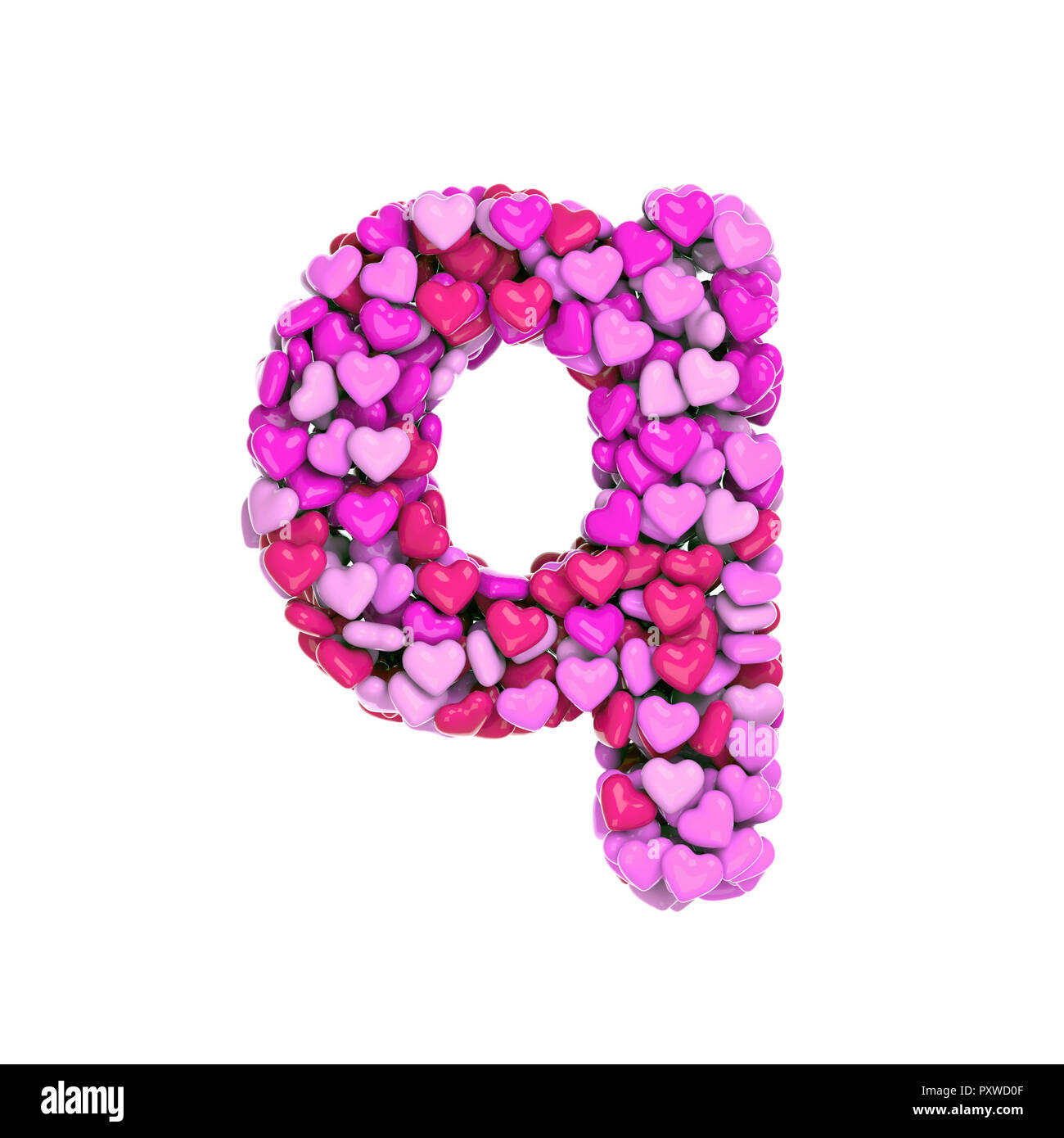 Valentine letter Q - Lower-case 3d pink hearts font isolated on white ...