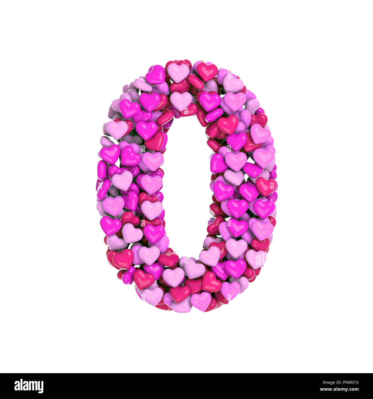 Valentine number 0 - 3d pink hearts digit isolated on white background ...