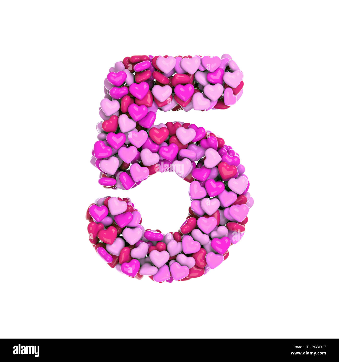 Valentine number 5 - 3d pink hearts digit isolated on white background ... Valentine number 5 - 3d pink hearts digit isolated on white background ...