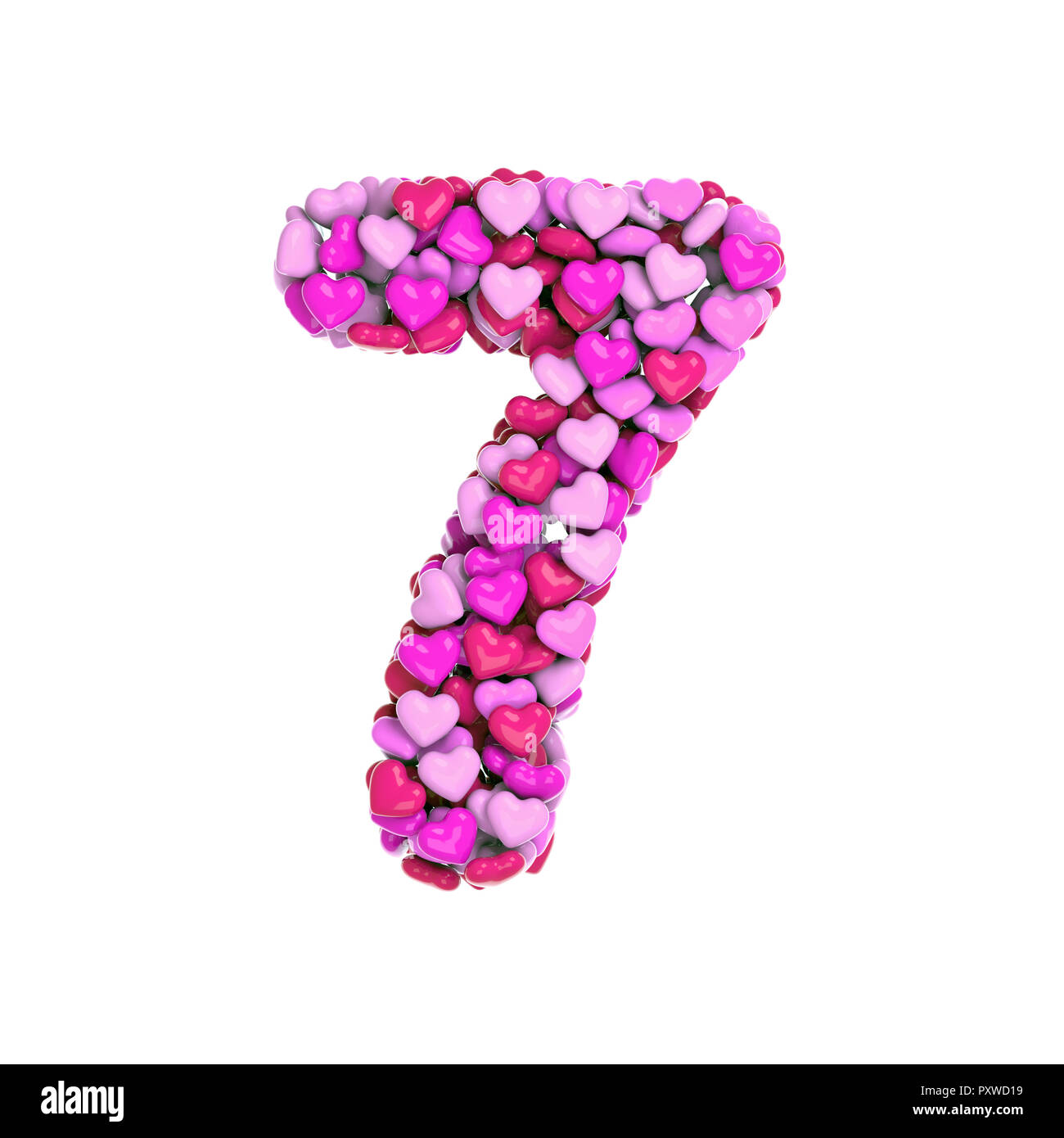 Valentine number 7 - 3d pink hearts digit isolated on white background ...