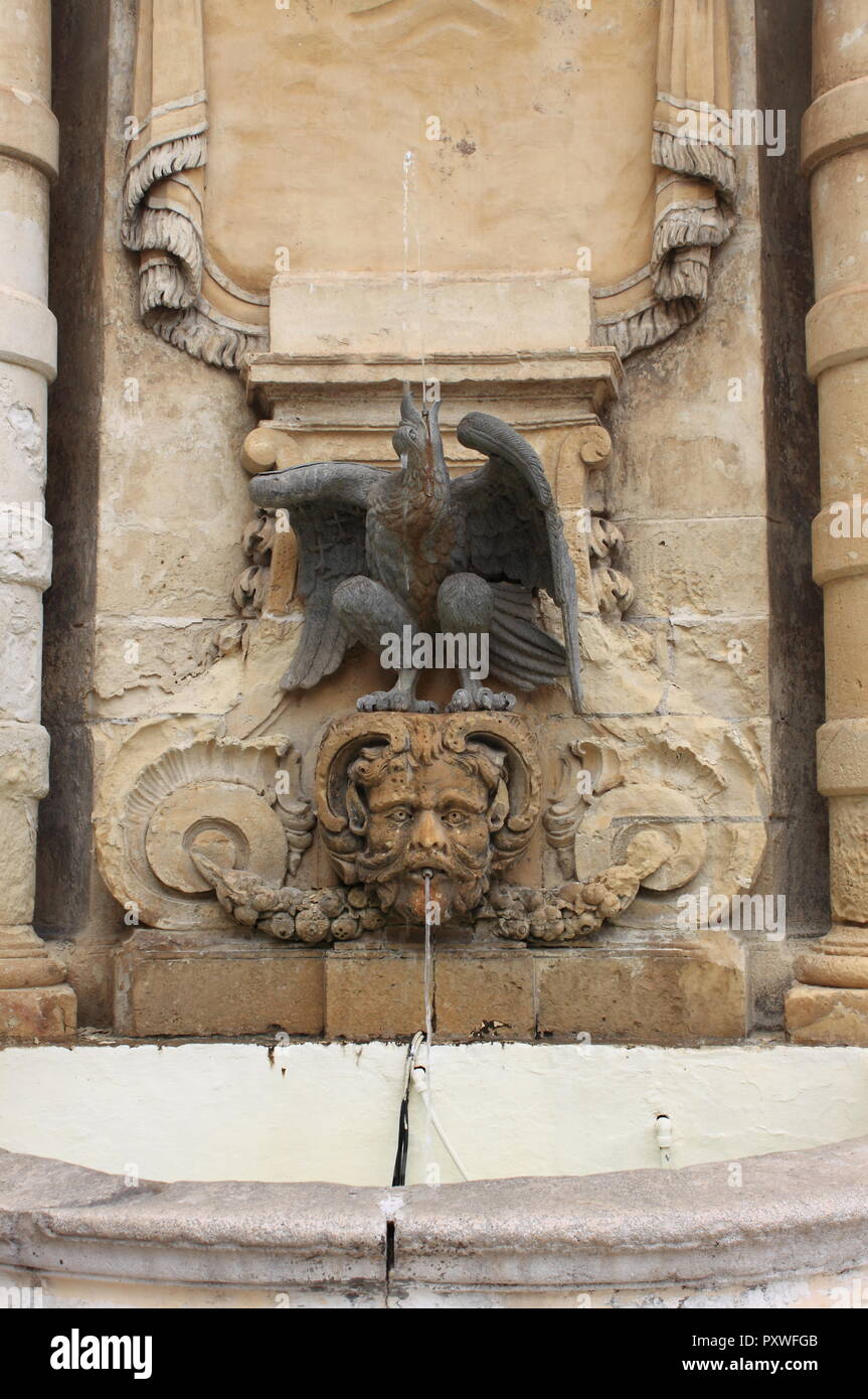 Eagle fountain on the side of Main Guard building in Valletta, Malta ...