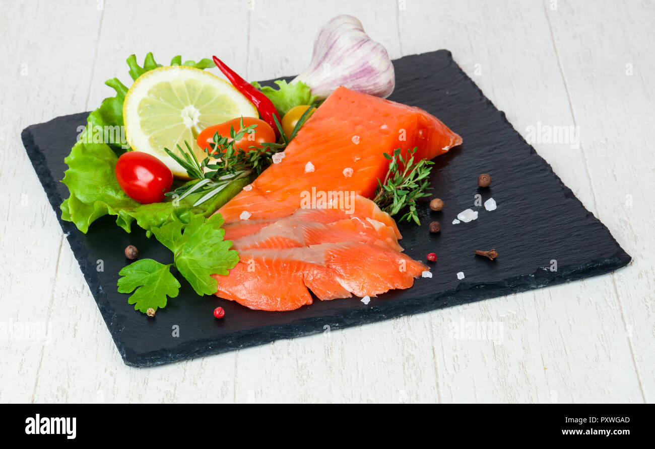 Raw trout fillet with salt and spices Stock Photo - Alamy