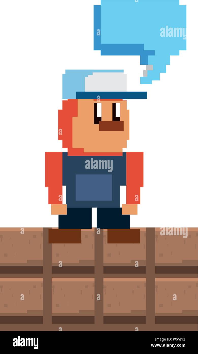 character on blocks pixel video game vector illustration Stock Vector ...