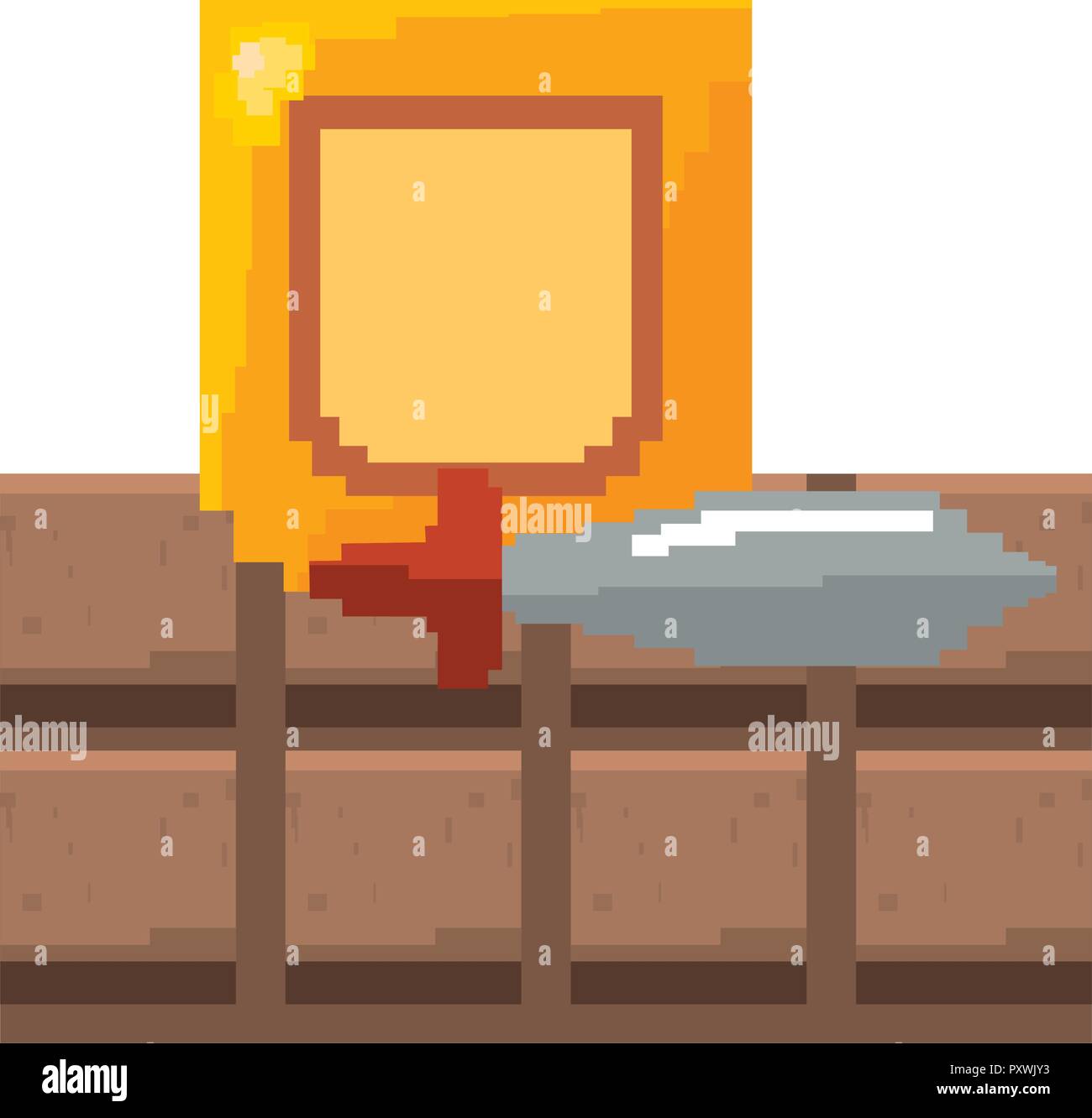 sword and shield on blocks pixel video game vector illustration Stock ...