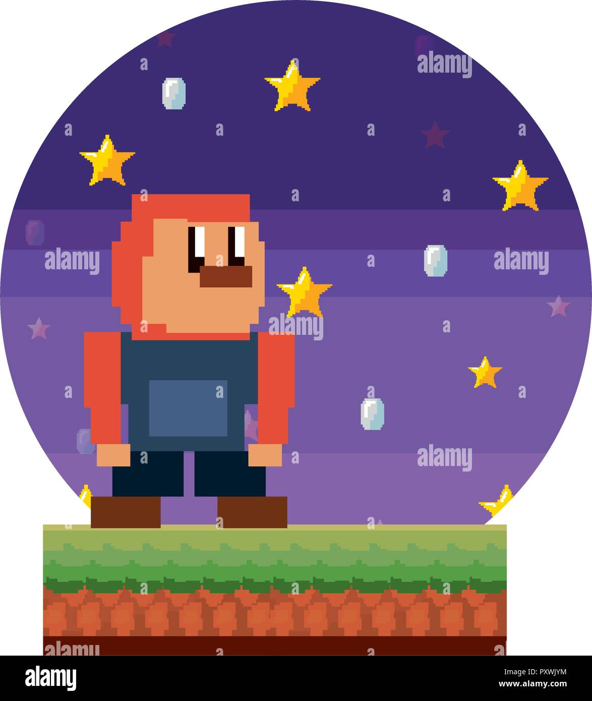character in the night pixel video game vector illustration Stock ...