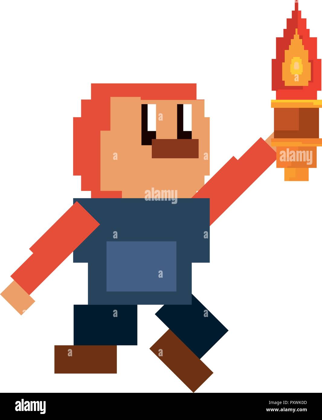 character with torch pixel video game vector illustration Stock Vector ...