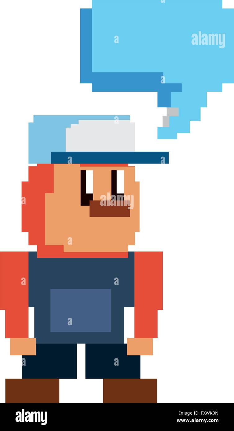 character with speech bubble pixel video game vector illustration Stock ...