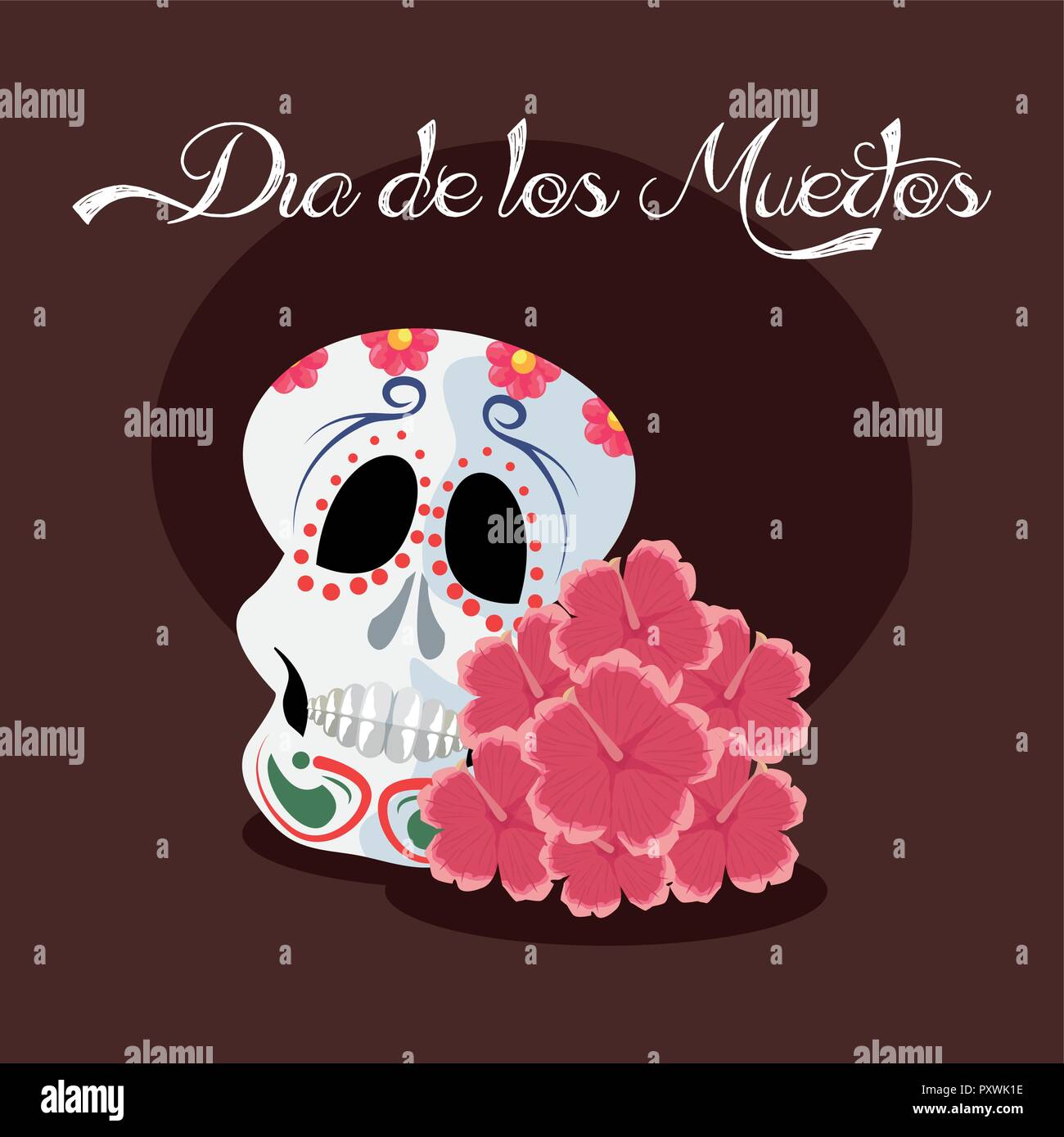 day of the dead circle skull flowers vector illustration Stock Vector ...