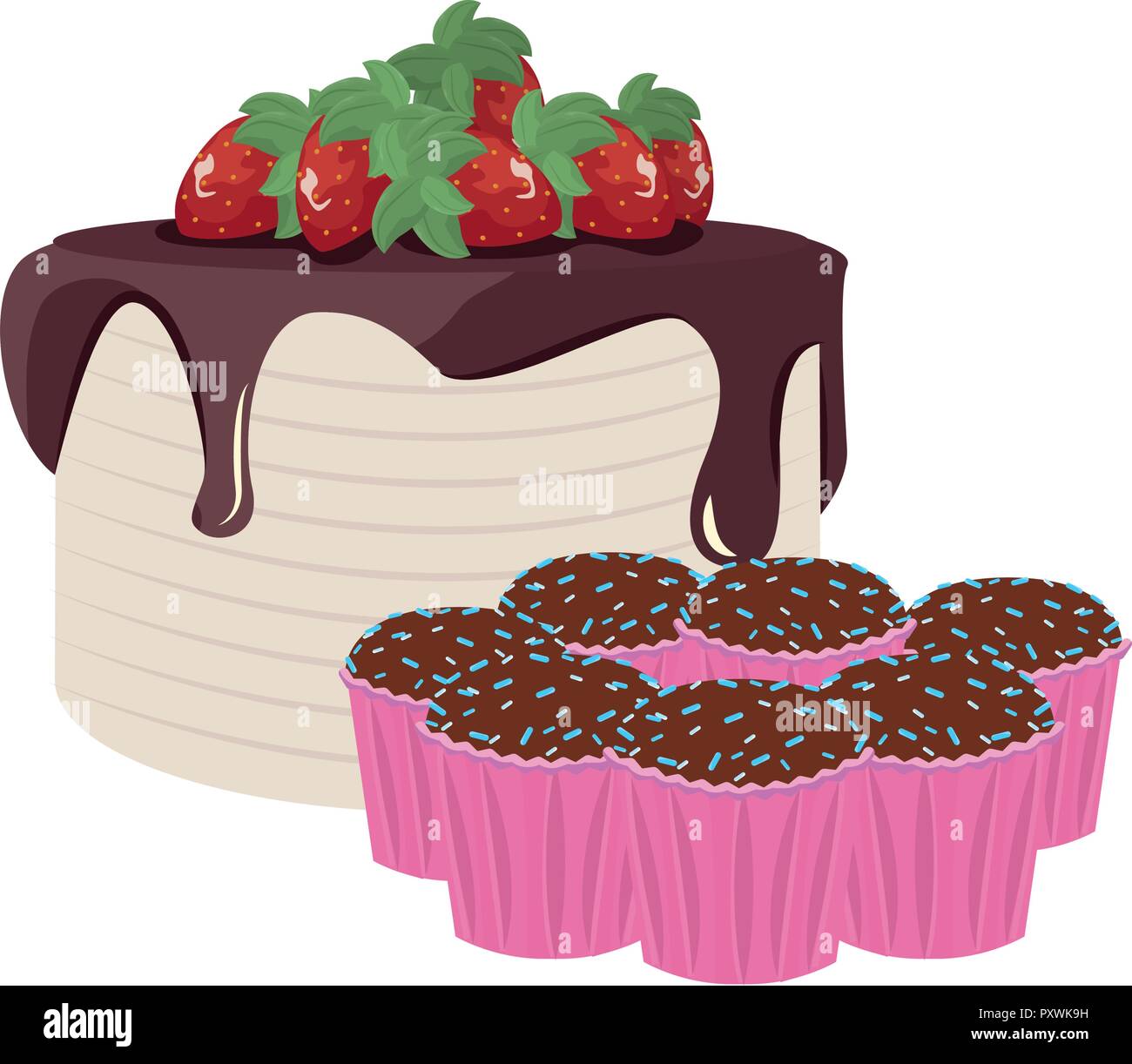 celebration birthday cake and cupcakes vector illustration Stock Vector Image & Art - Alamy