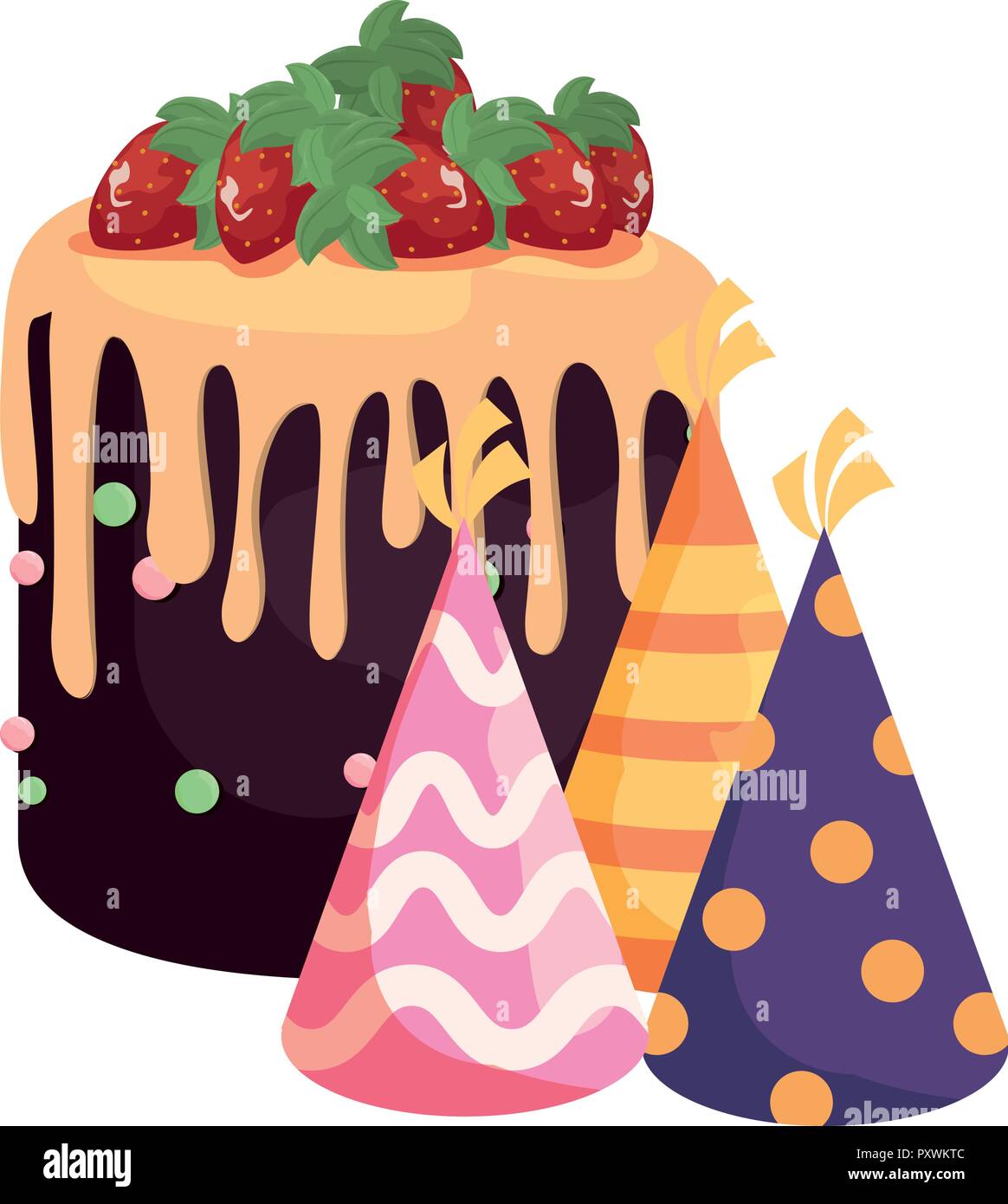 celebration birthday cake and party hats vector illustration Stock ...