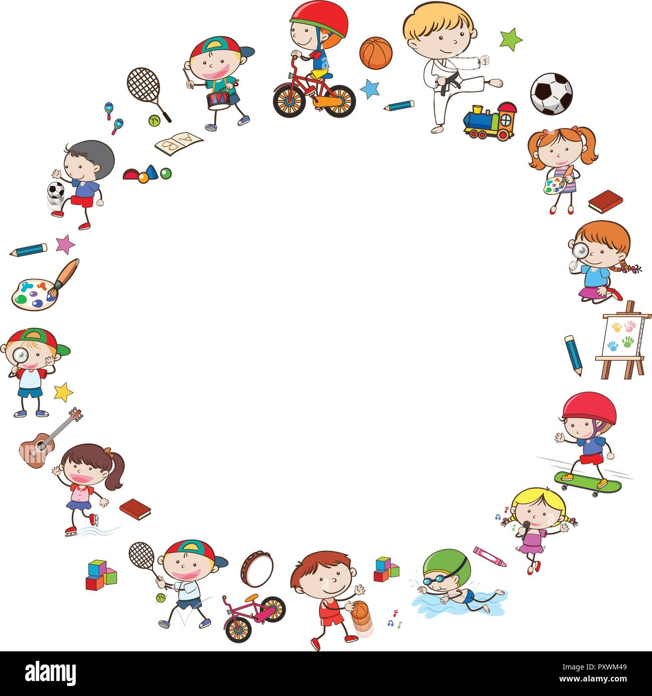 Doodle Kids with Activities Template illustration Stock Vector Image ...