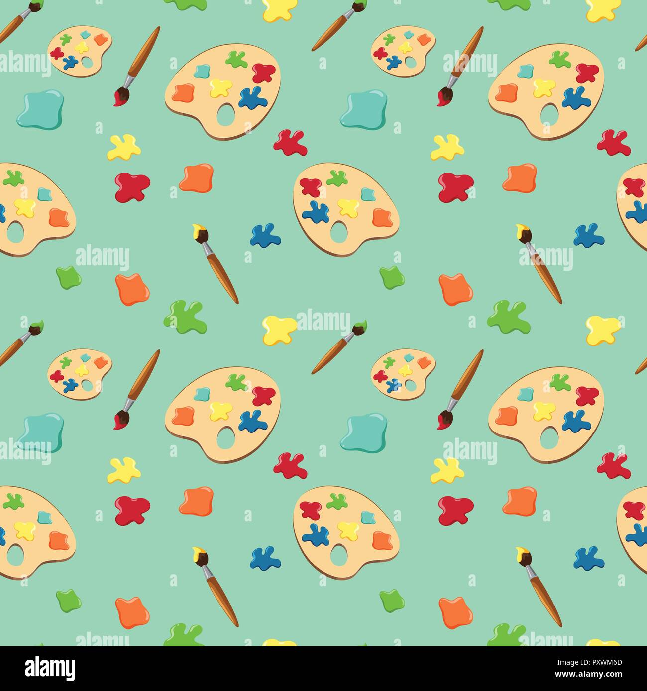 Seamless background with paints and paintbrush illustration Stock ...