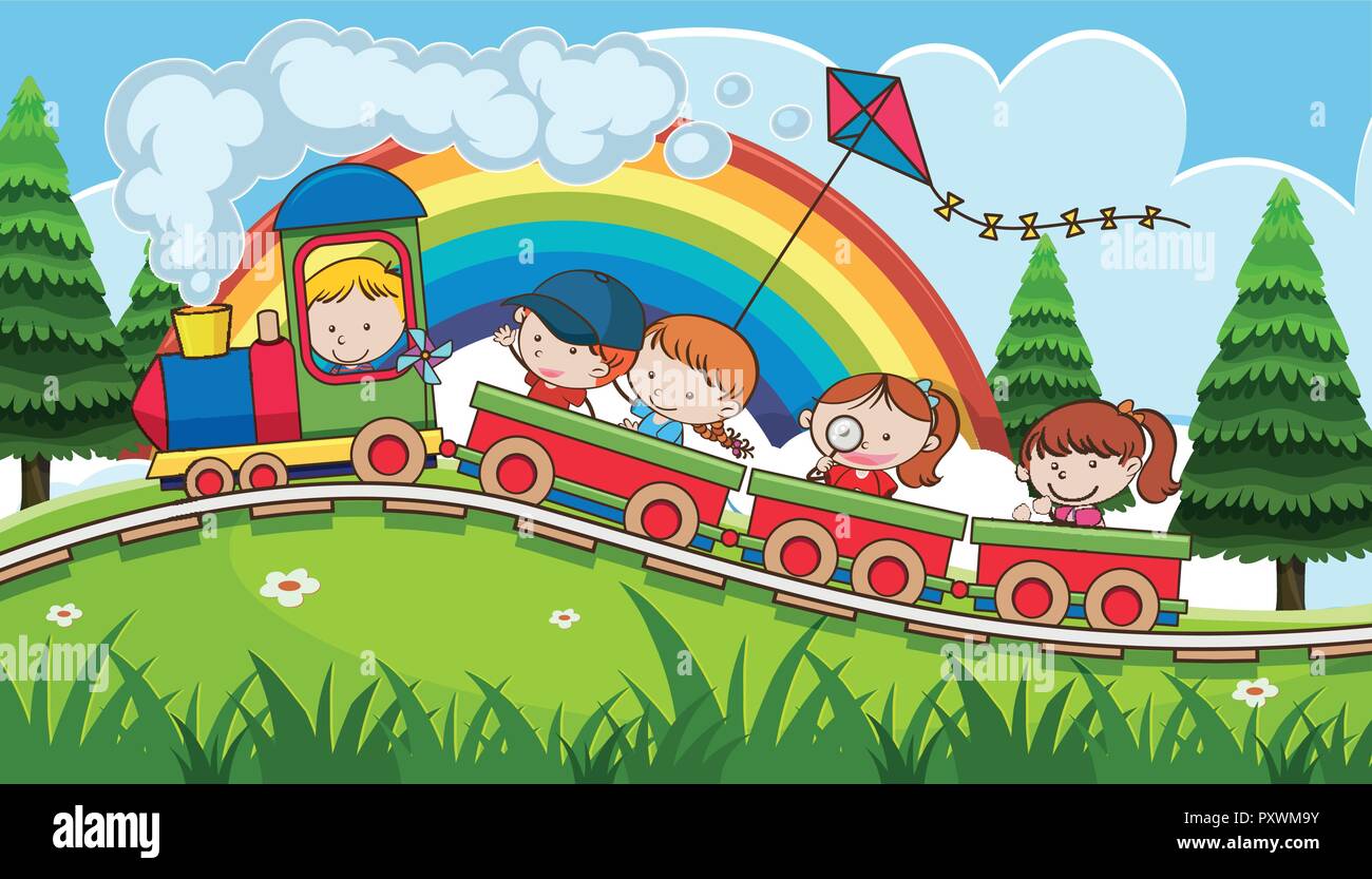 Kids Going on Vacation by Train illustration Stock Vector Image & Art ...