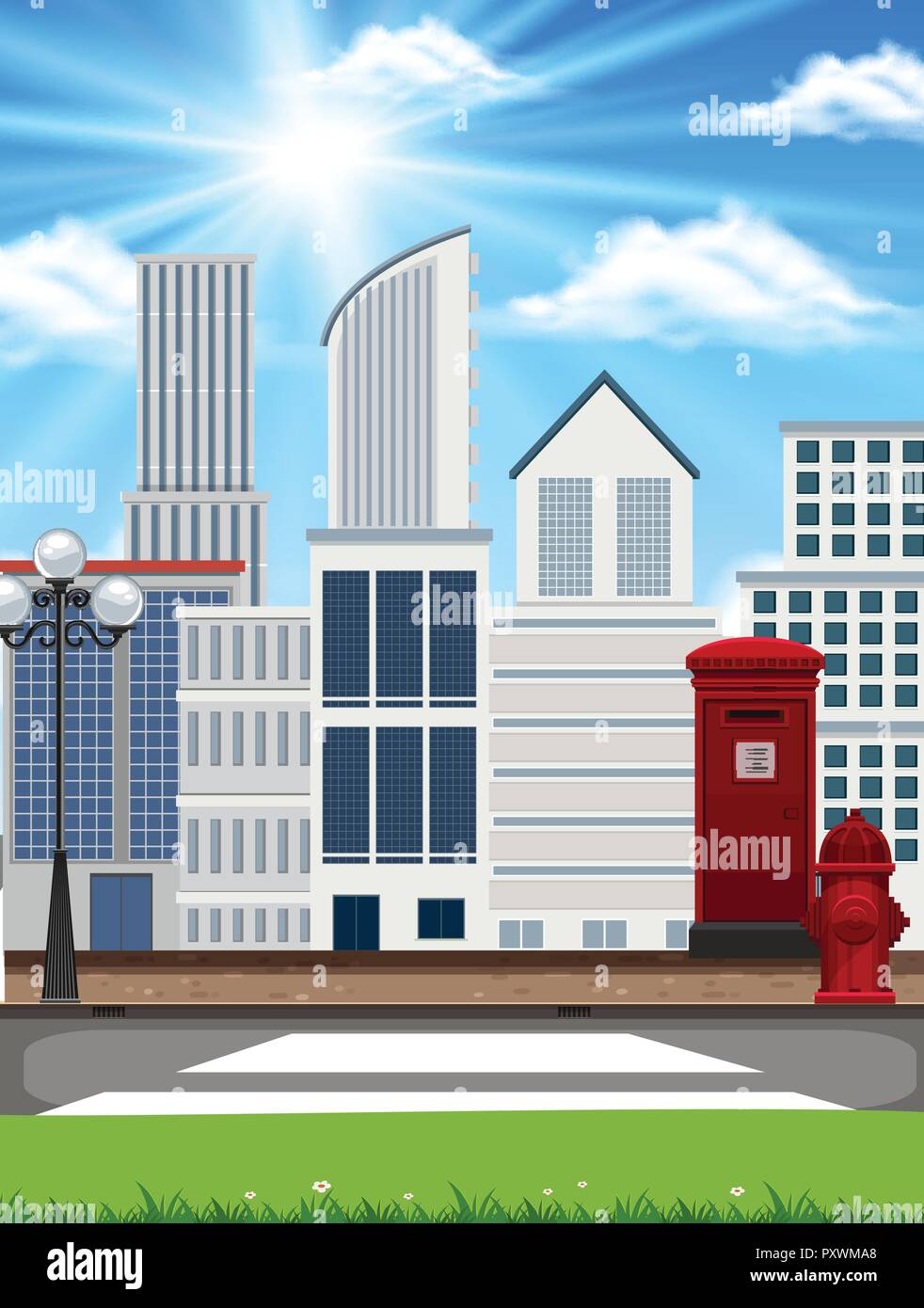 City scene with buildings and road illustration Stock Vector Image ...