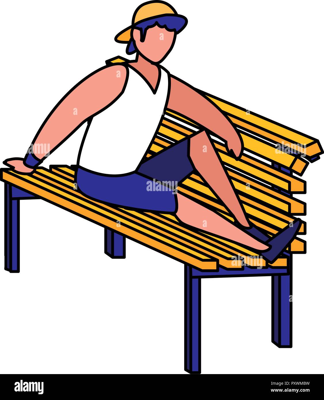 man sitting on bench over white background, vector illustration Stock ...