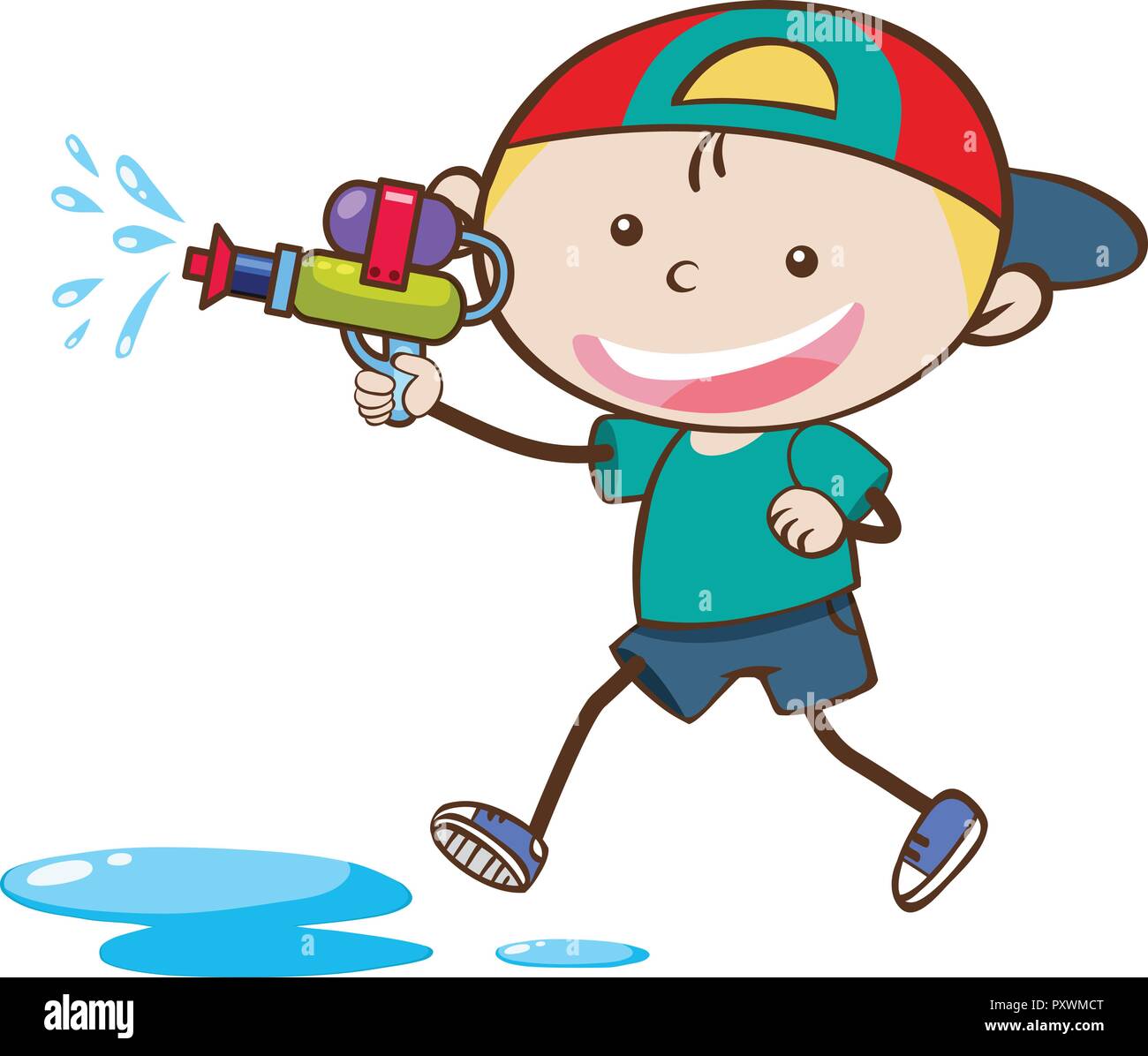Doodle Kid Playing Water Gun illustration Stock Vector Image & Art - Alamy