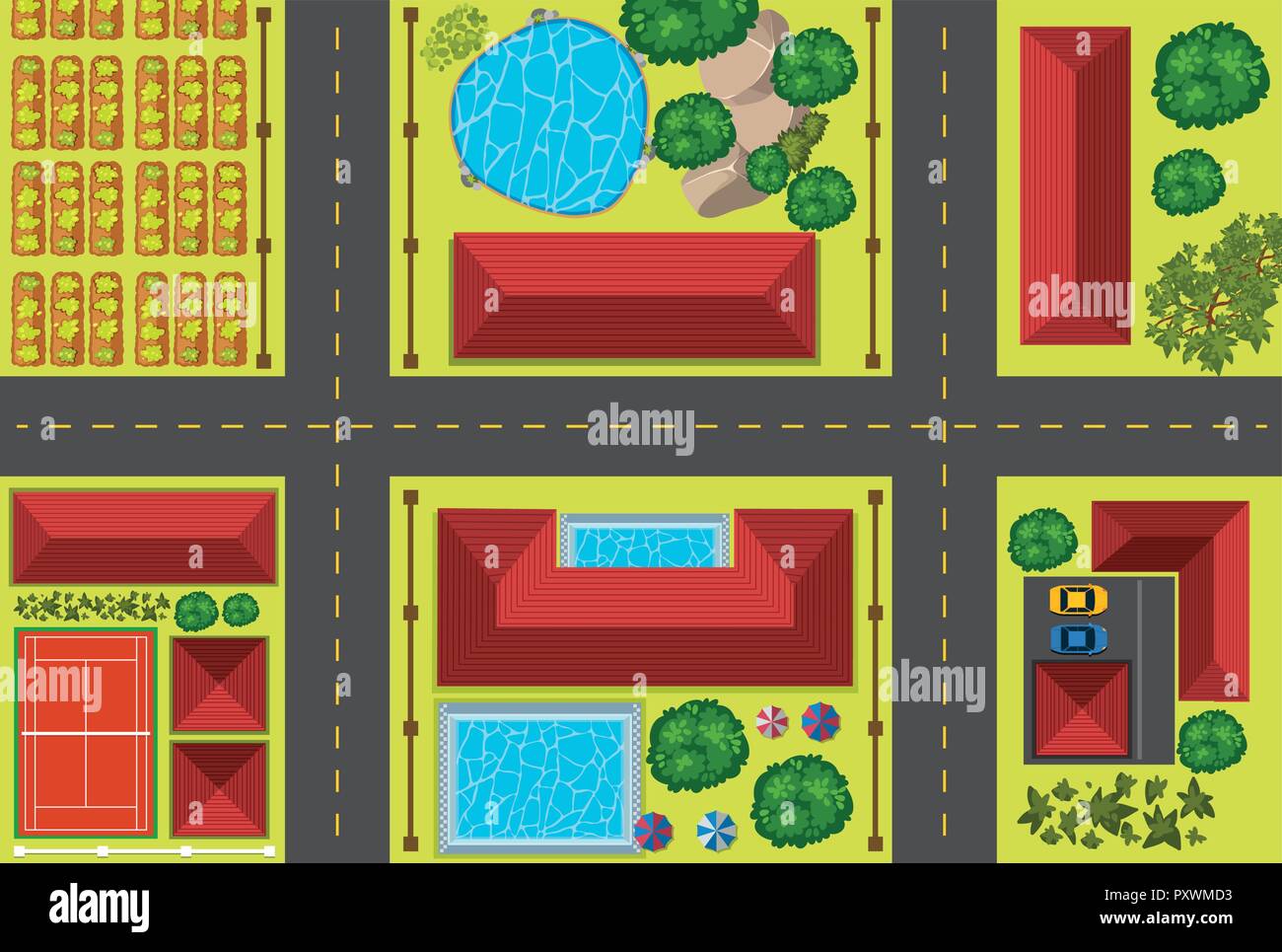 Aerial view of farm house Stock Vector Images - Alamy