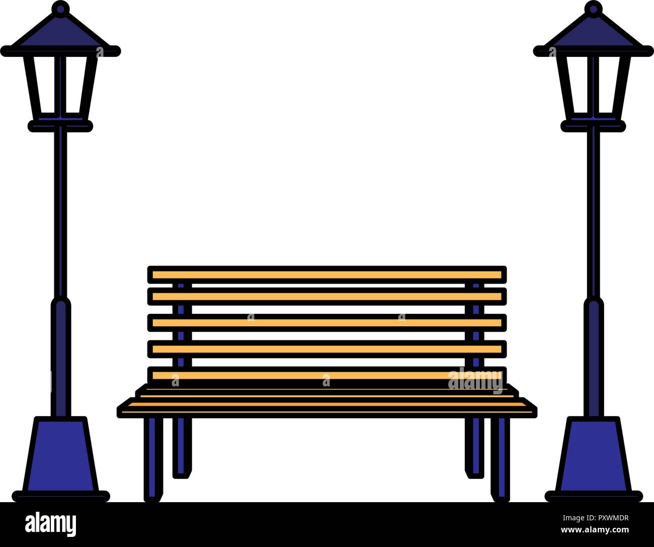 park bench and street lights over white background, vector illustration ...