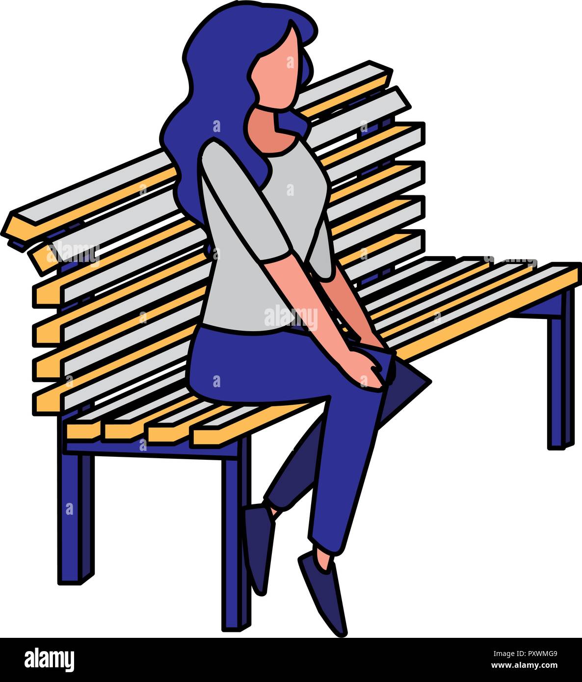 woman sitting on bench icon over white background, vector illustration ...